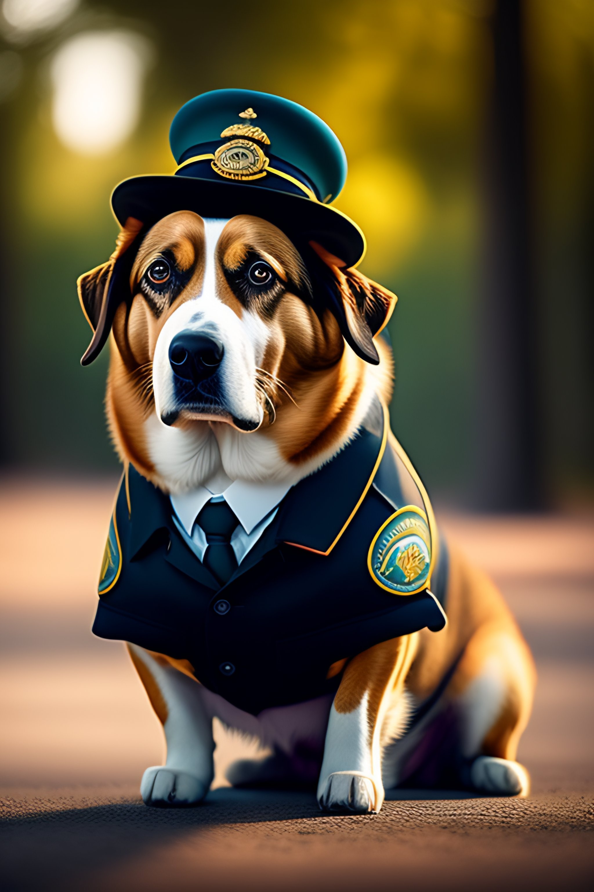 Lexica - An image of a dog wearing a detective shirt and hat, looking ...