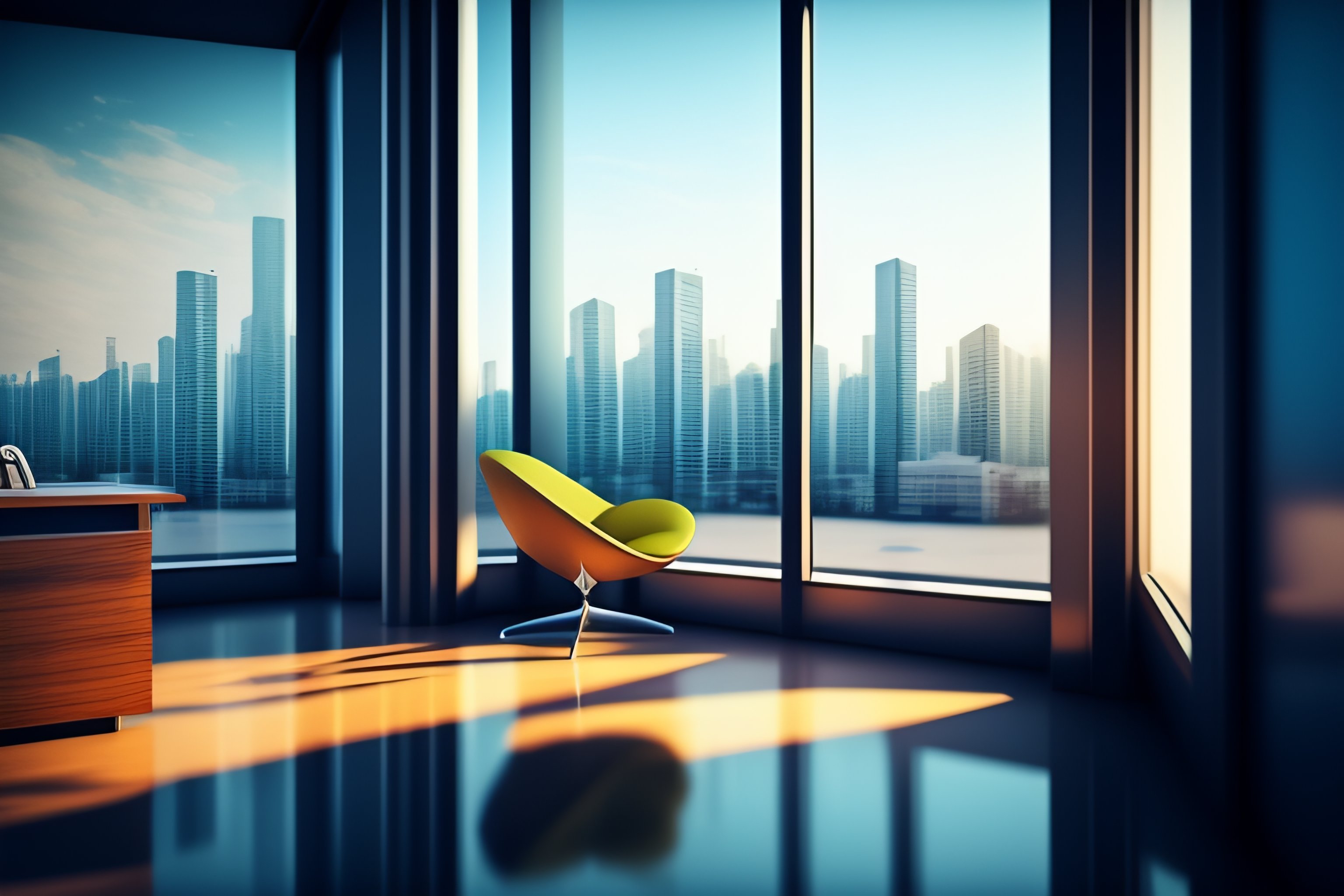 Lexica - Lawyer office, big desk with comfortable chair in front of the ...