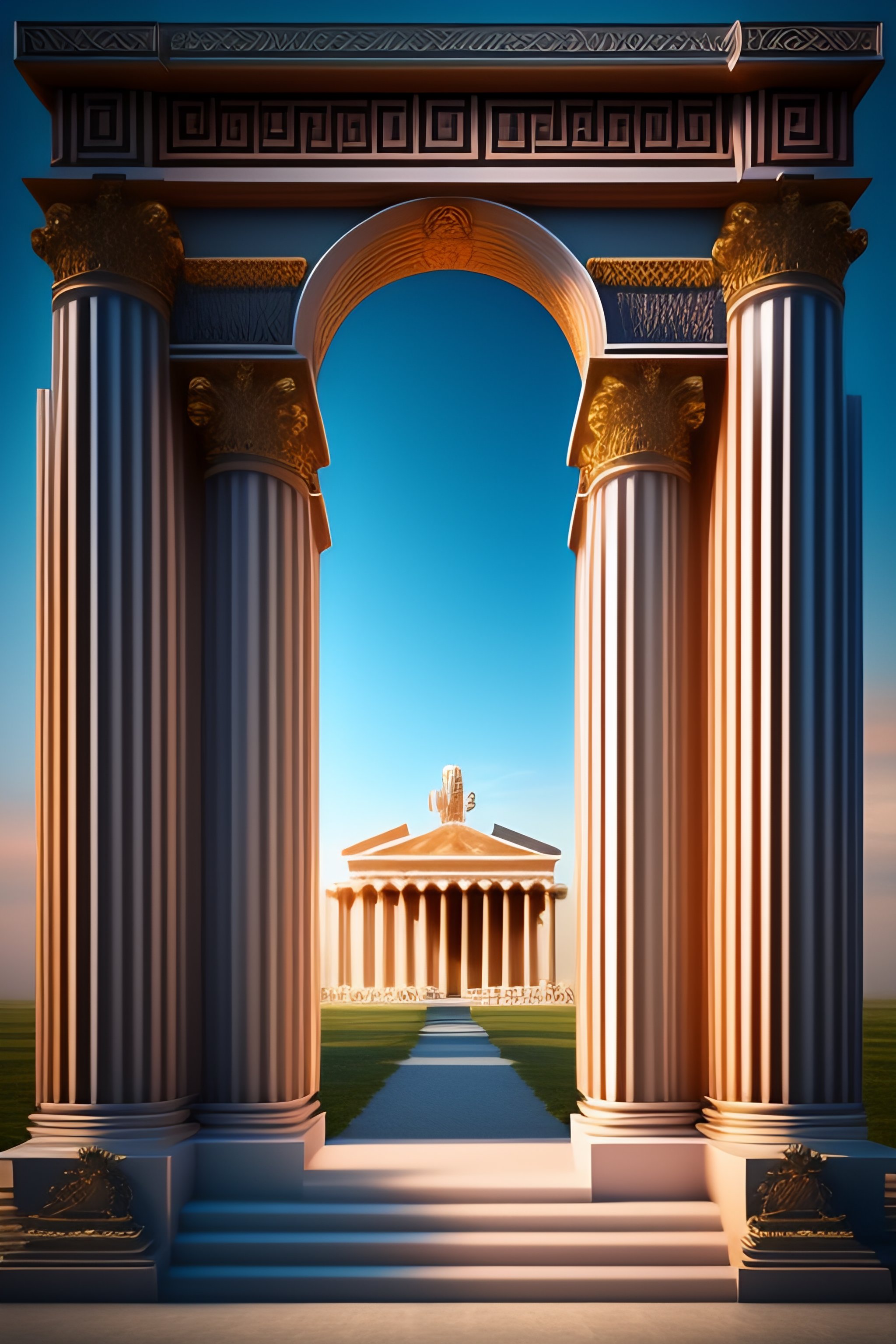 Lexica - Flaming portal, arch, greek columns, border