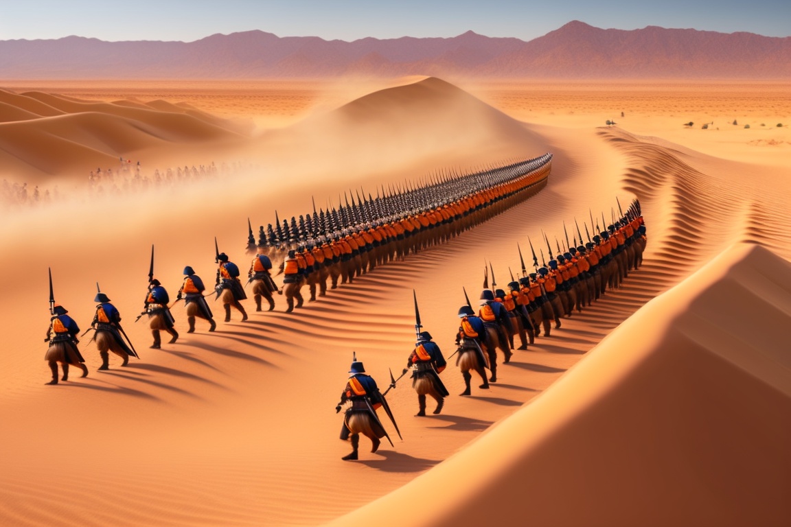 Lexica - A large trench in the desert surrounded by two armies facing ...