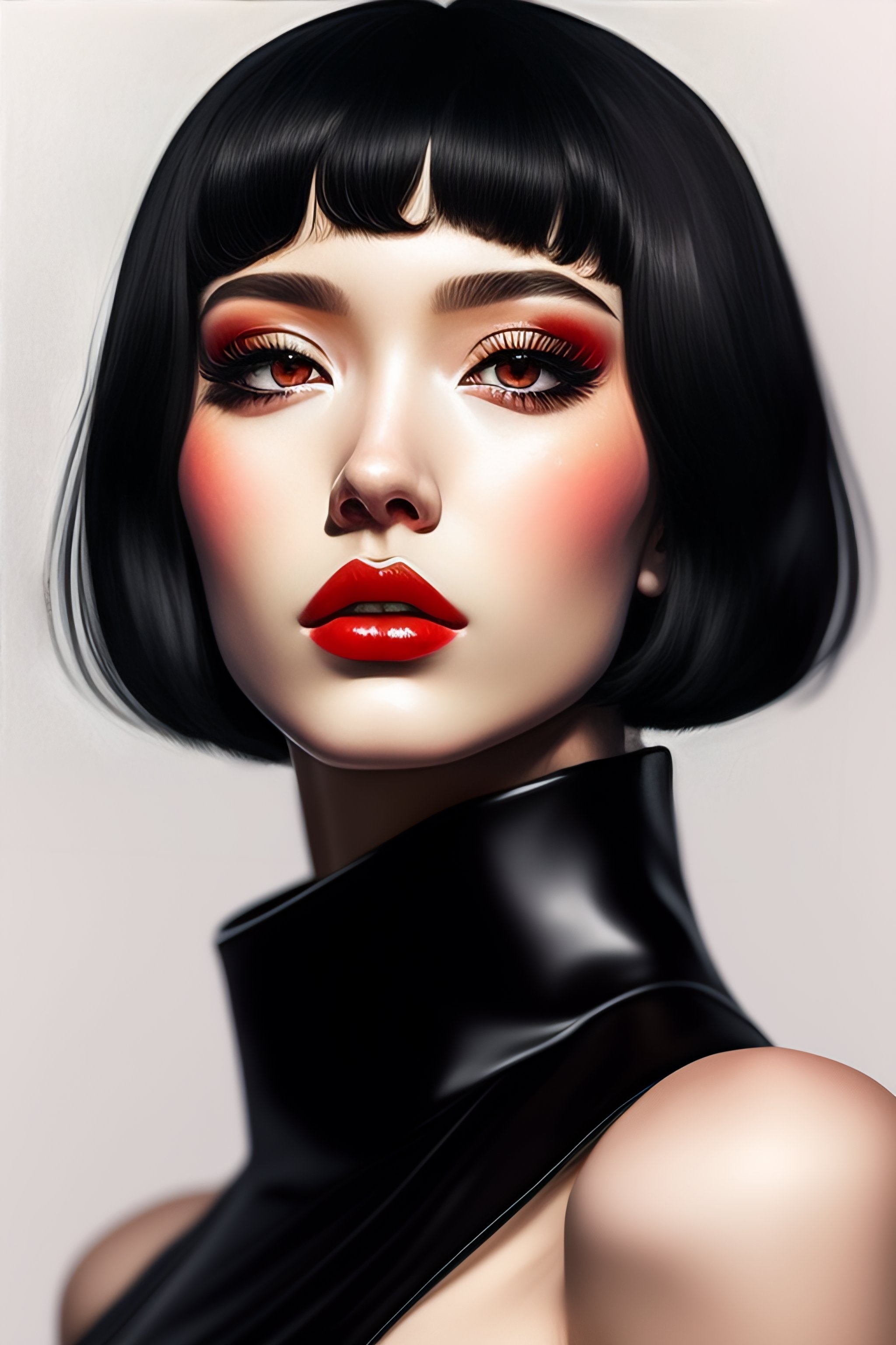 Lexica - E-girl, fully body, black hair, short bangs hairstyle, pale ...