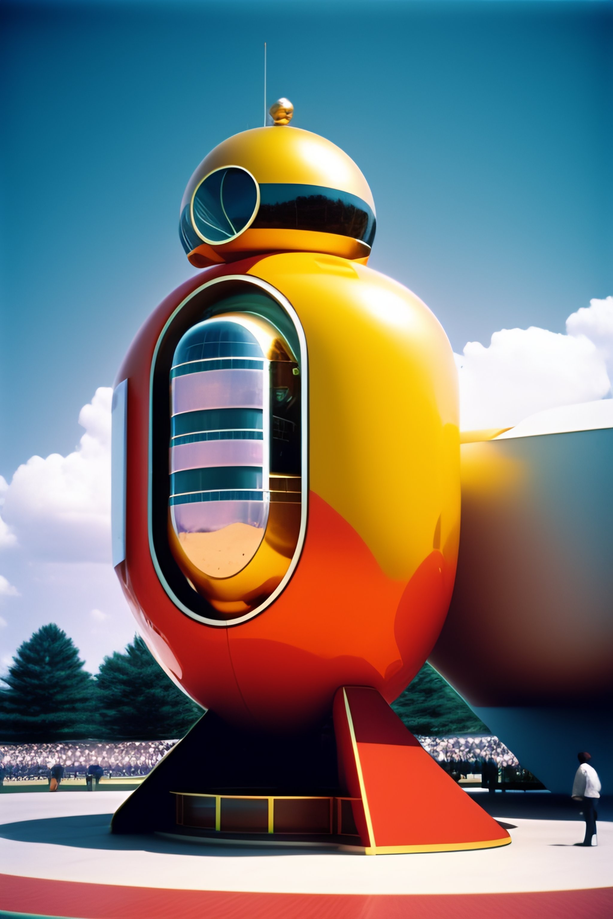 Lexica - 1984 , woman jetpack, worlds fair Googie architecture, in the ...