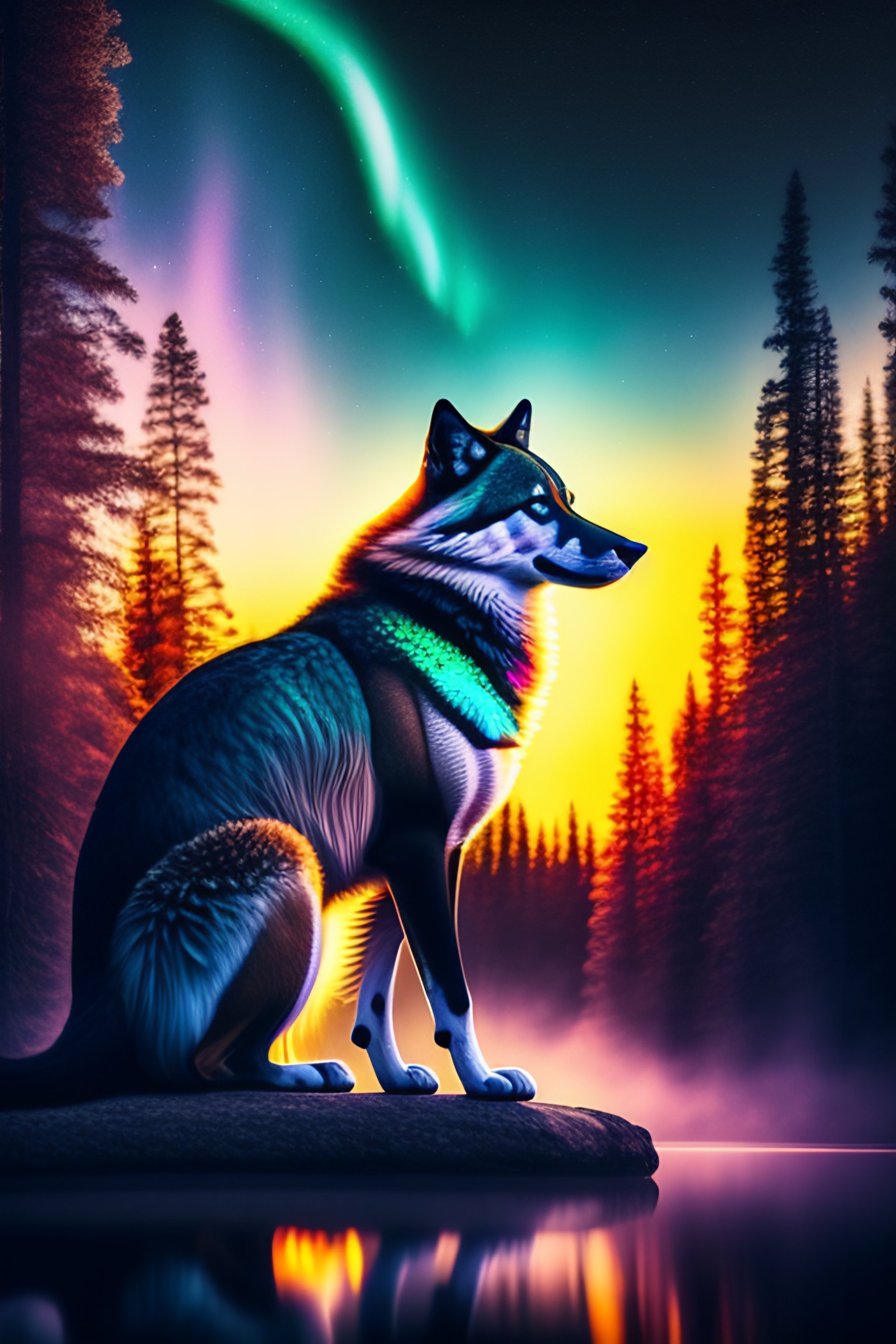 Lexica - Imagen del alma de lobo en color turquesa, sobre un bosque ...