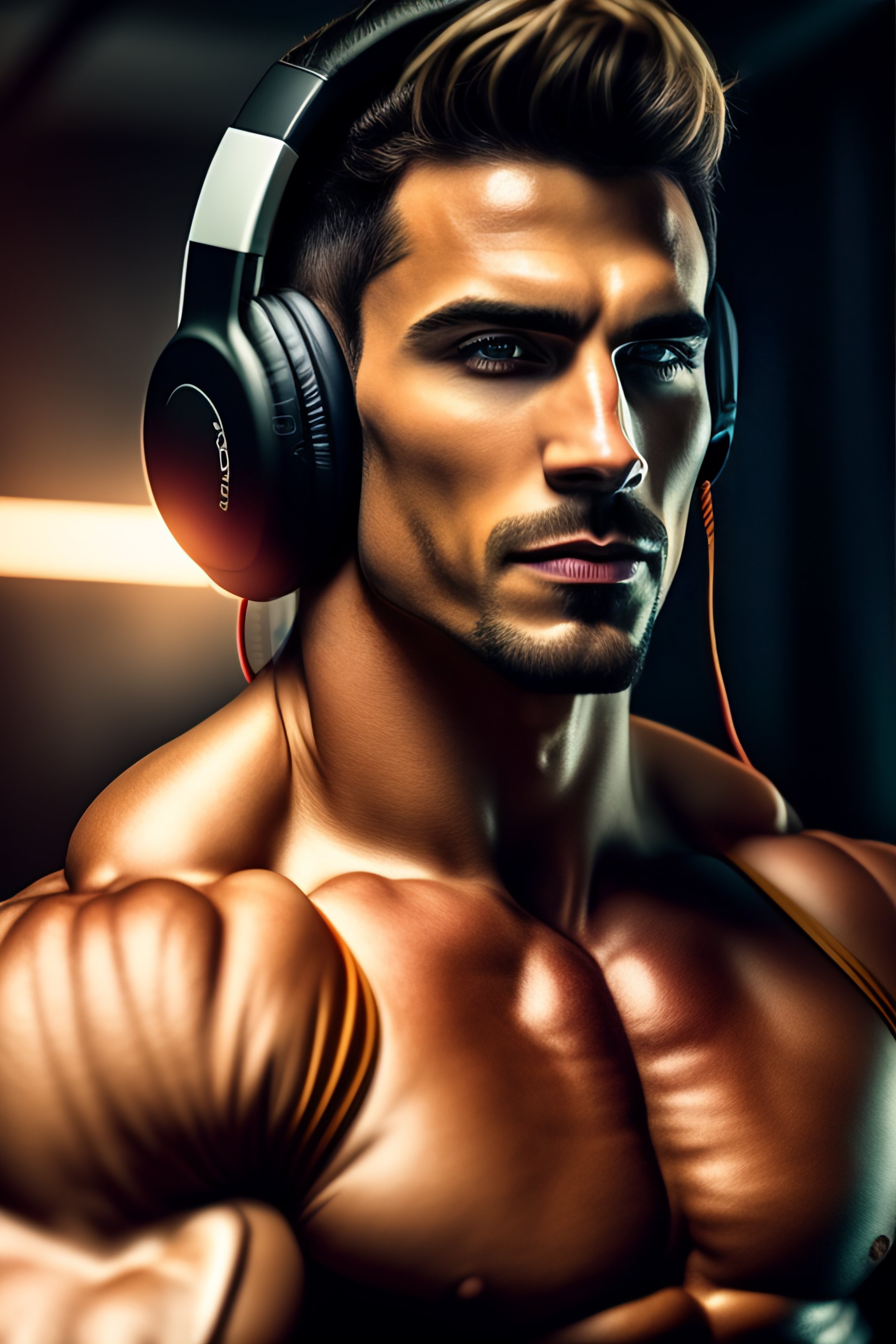 Lexica - Handsome muscle man with headphones