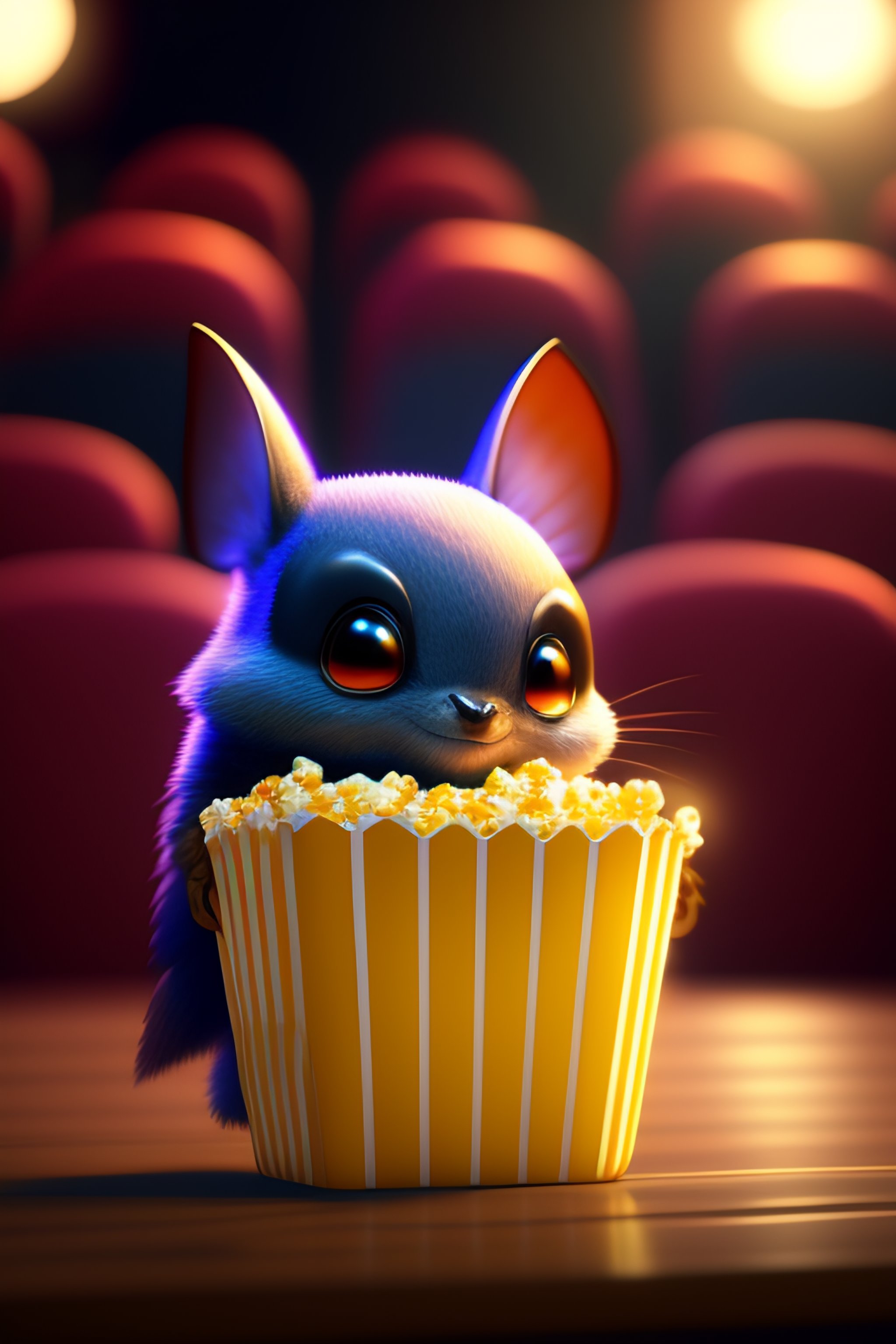 Lexica - Cute small humanoid bat sitting in a movie theater eating ...