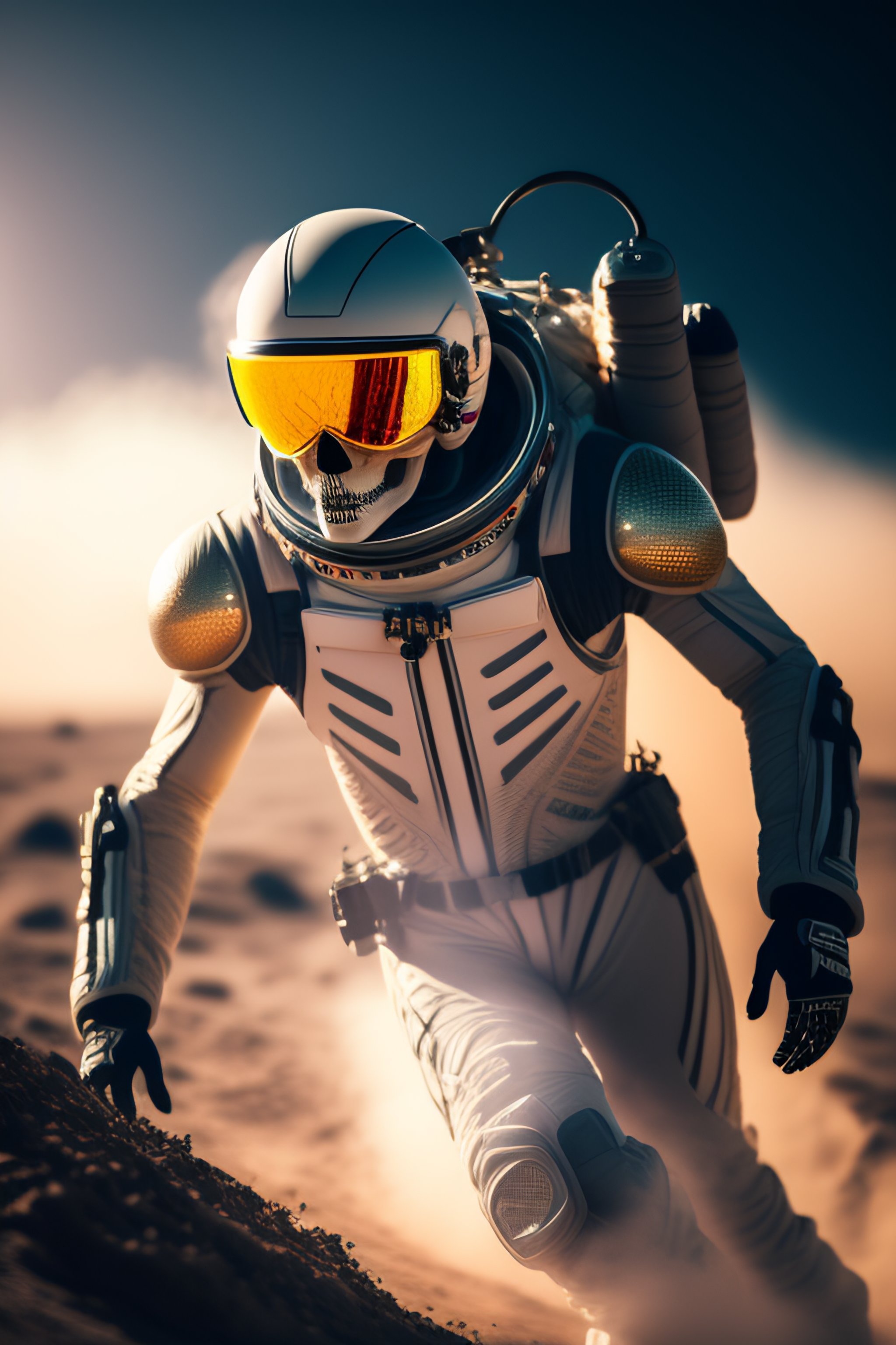 Lexica - Action shot of skeleton astronaut, cinematic lighting, brutal ...