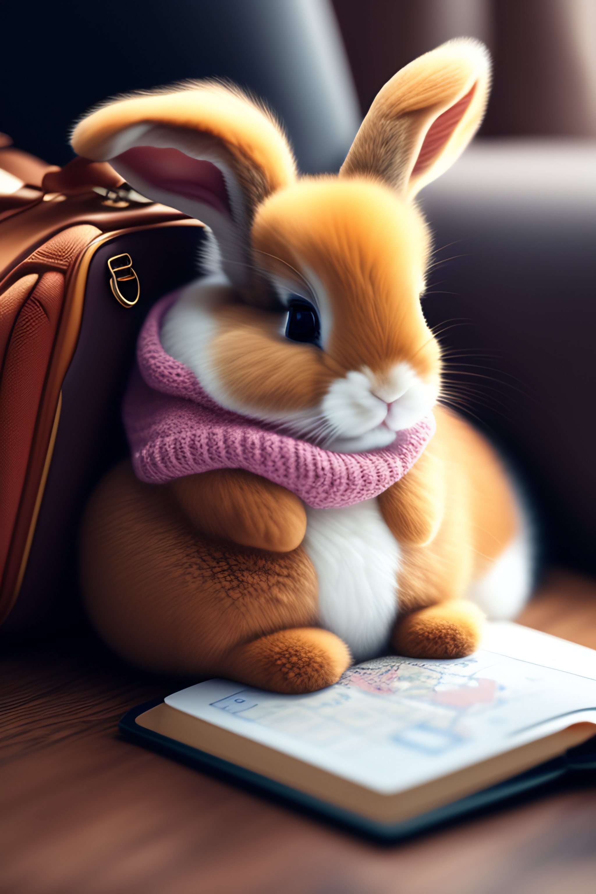 Lexica - A cute fluffy bunny grumpily working on her trip itinerary