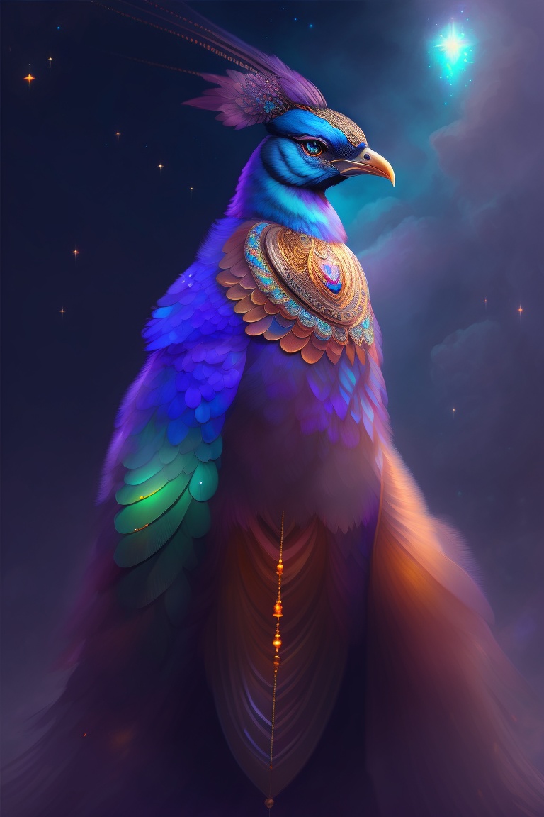 Lexica - A digital painting of a peacock deity of the stars. fantasy ...