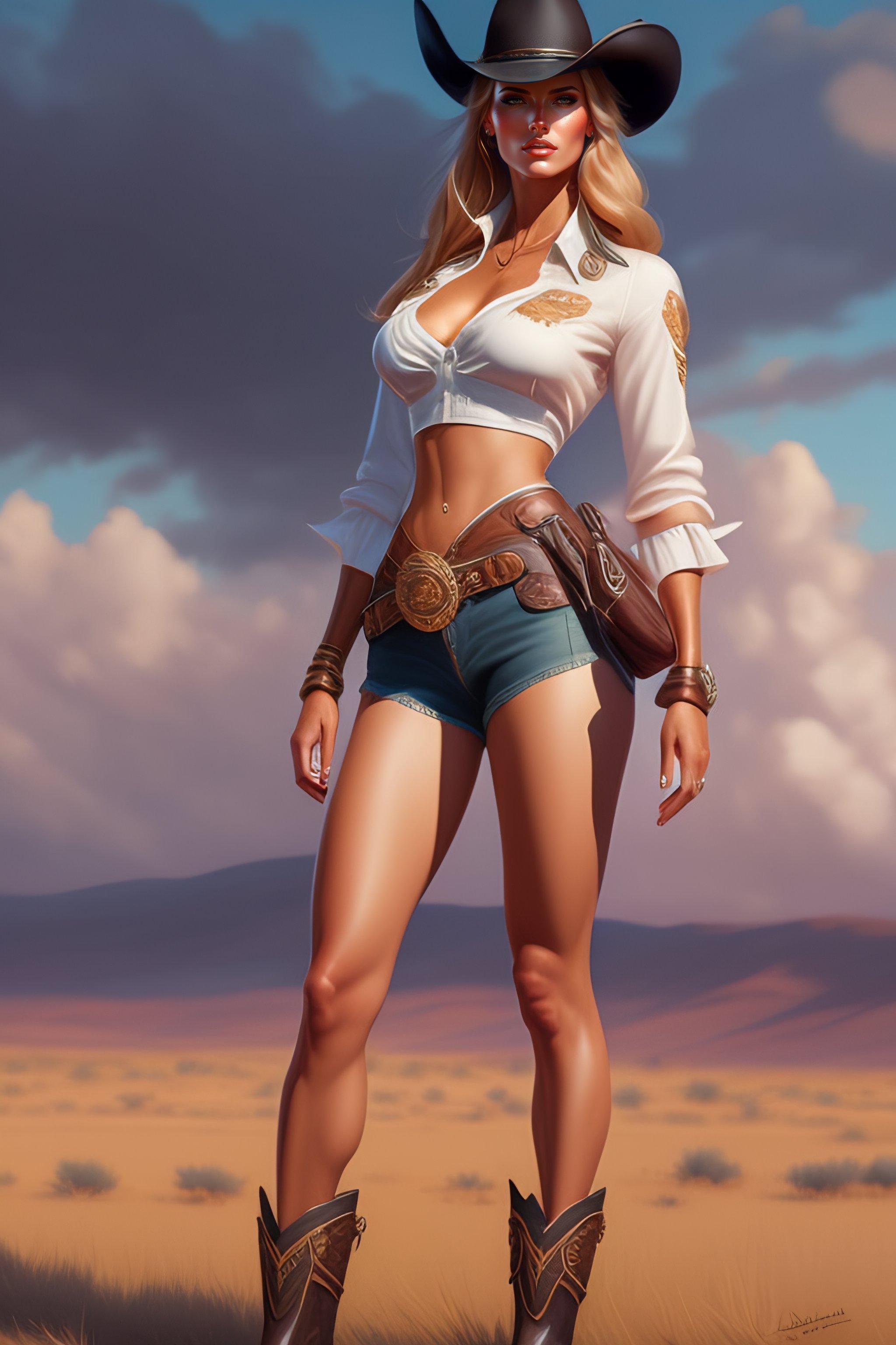 Lexica A Feminine Woman Cowgirl Full Body Shot Highly Detailed
