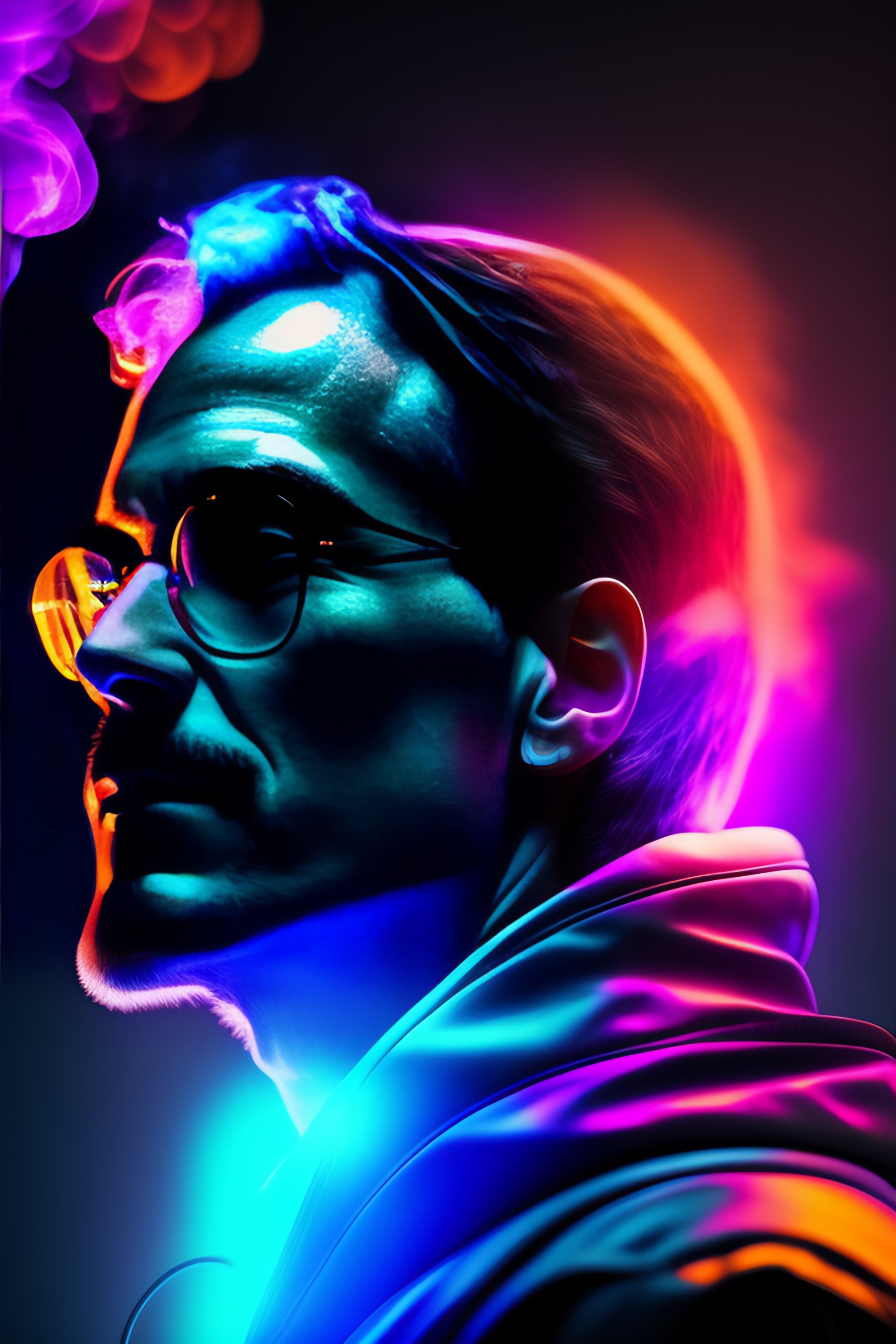 Lexica - Cyberpunk steve jobs, intrincate details, neon, smoke, gaudi