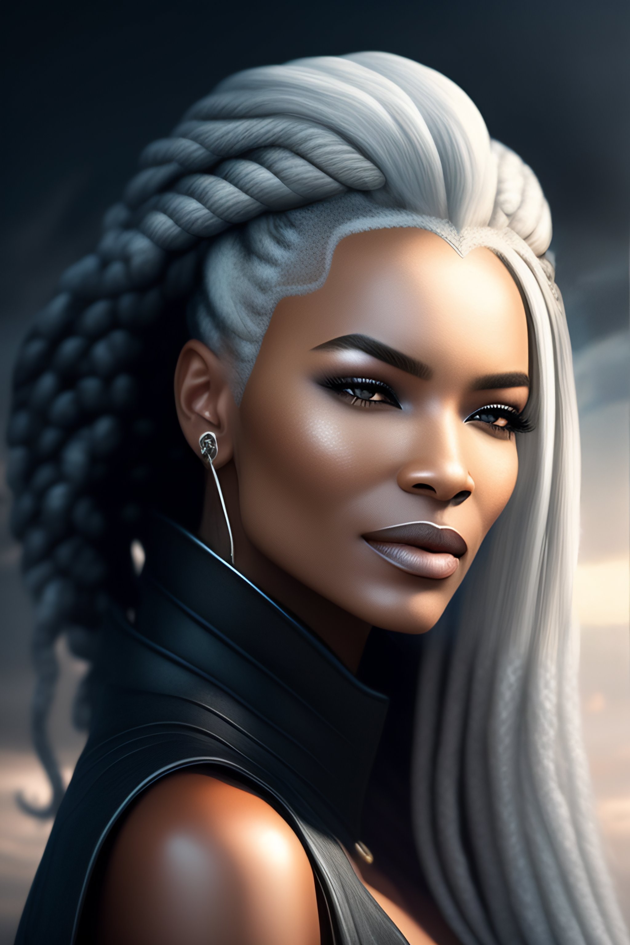 Lexica Female Storm Giant Youthful Gray Hair Thin Gray Skin Long