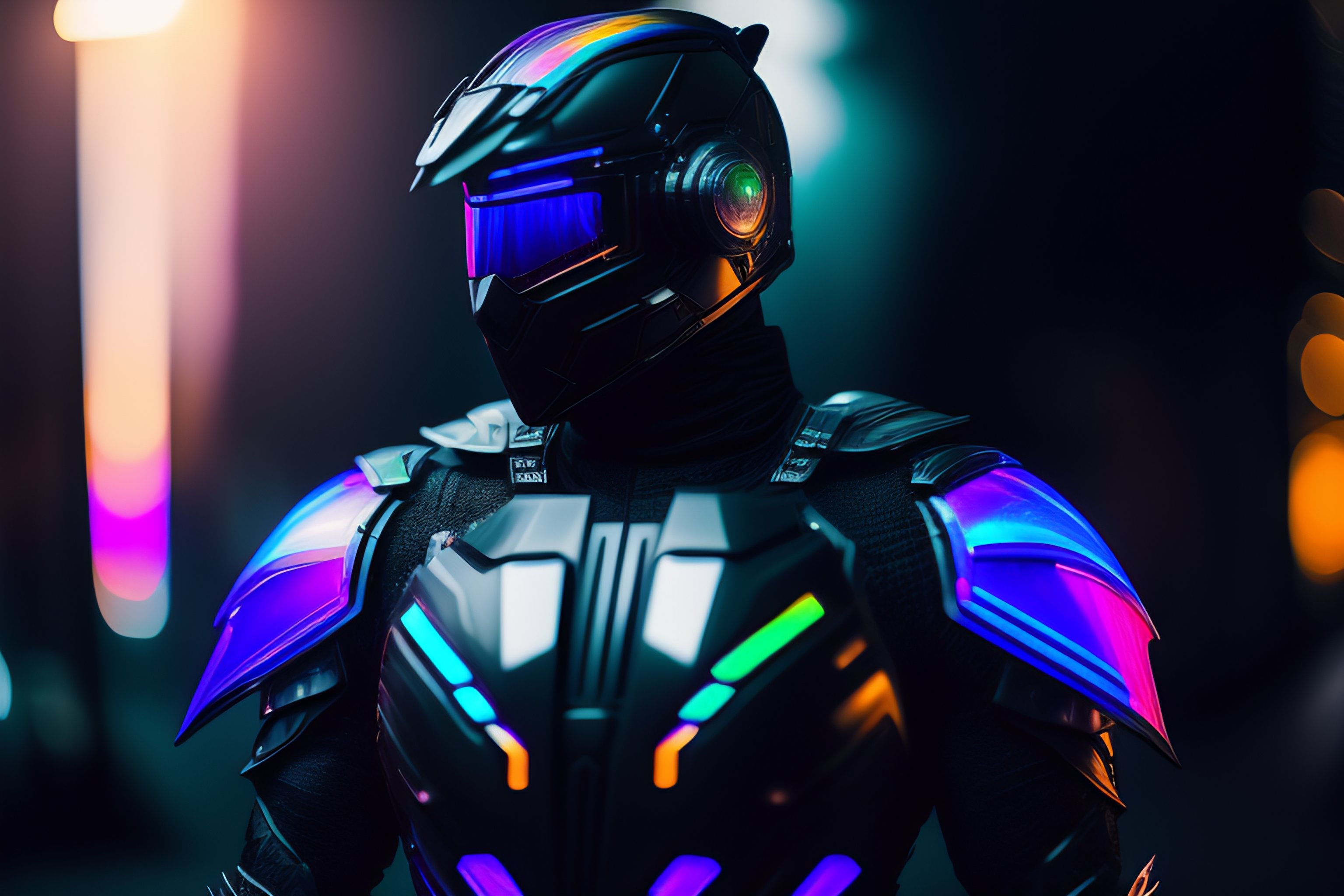 Lexica - A photograph of a cyberpunk armour made of black titanium and ...