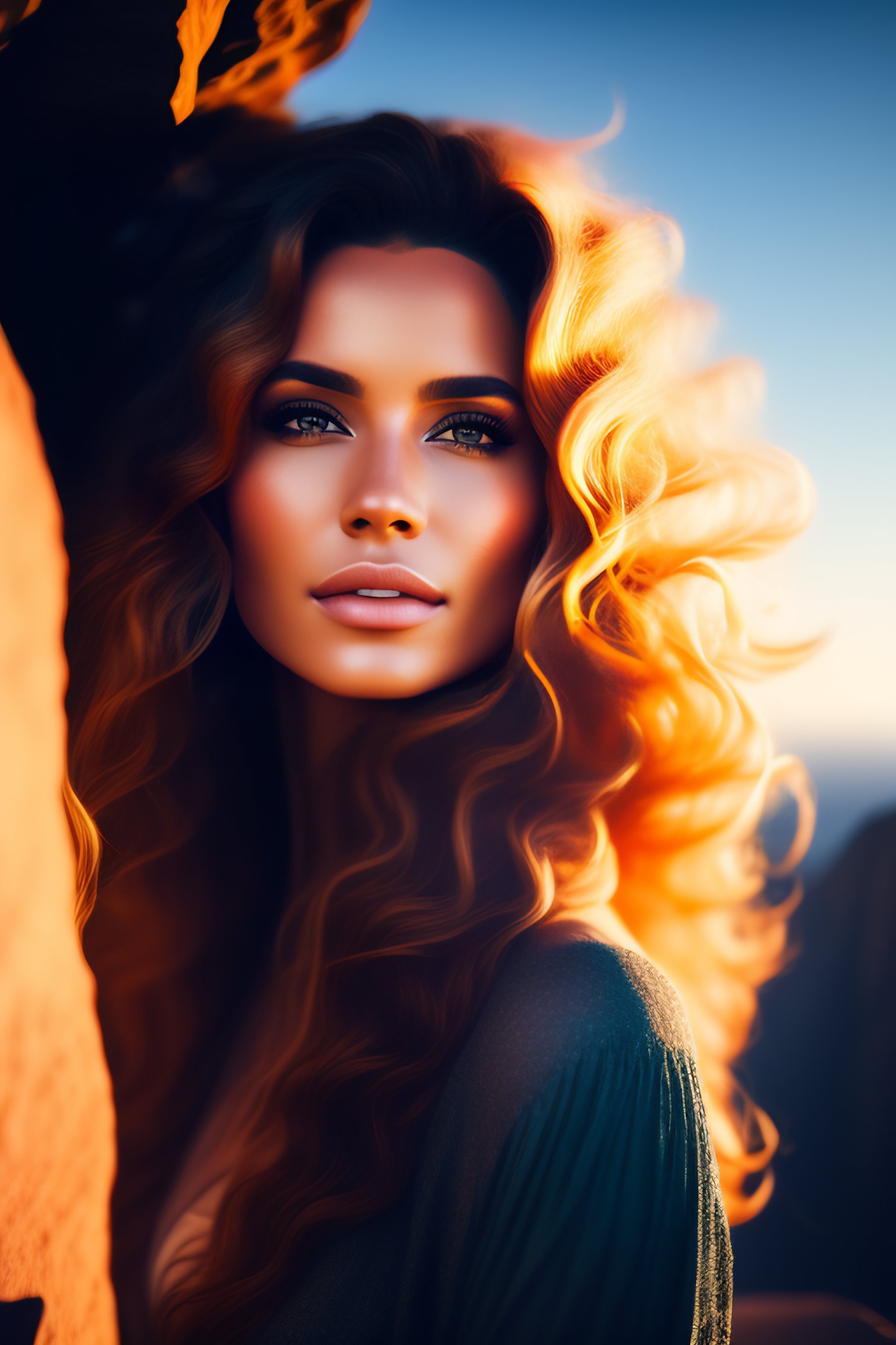 Lexica - Selfie of a beautiful woman with gorgeous flowy hair, standing ...