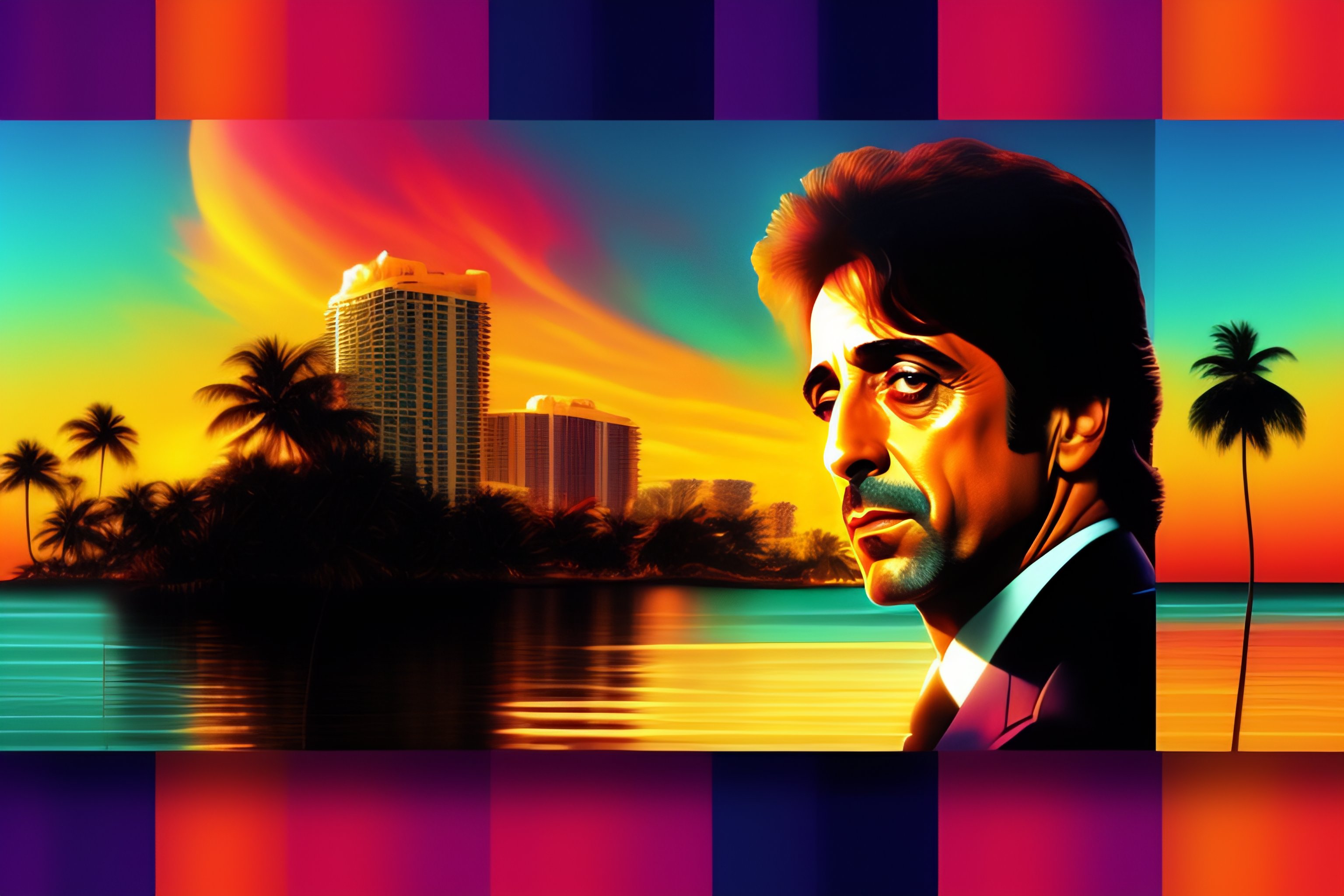 Lexica - Al pacino scarface, Miami, colors, palms
