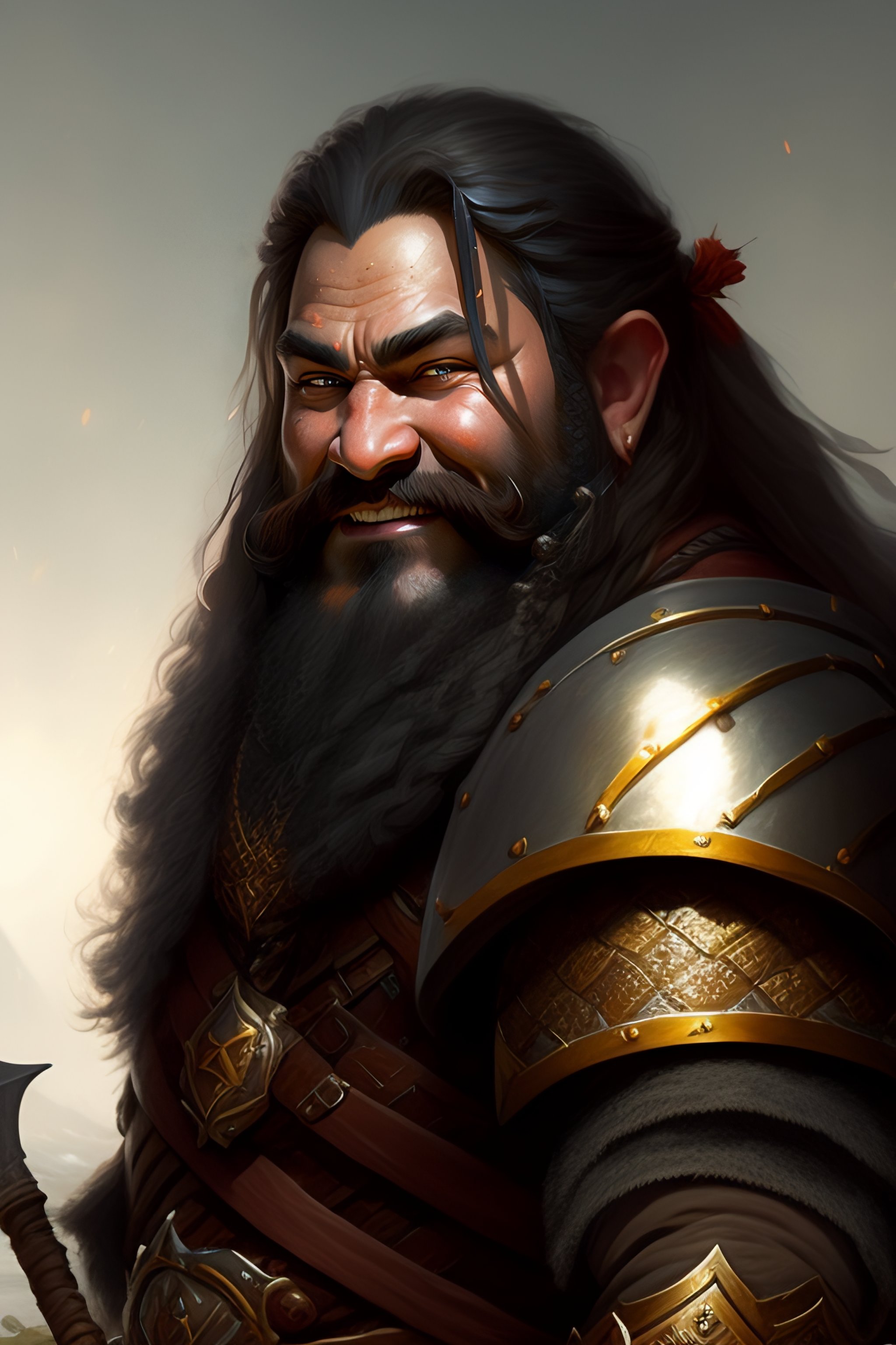 Lexica - Portrait of a happy dwarf paladin with orcish axe and rusty ...