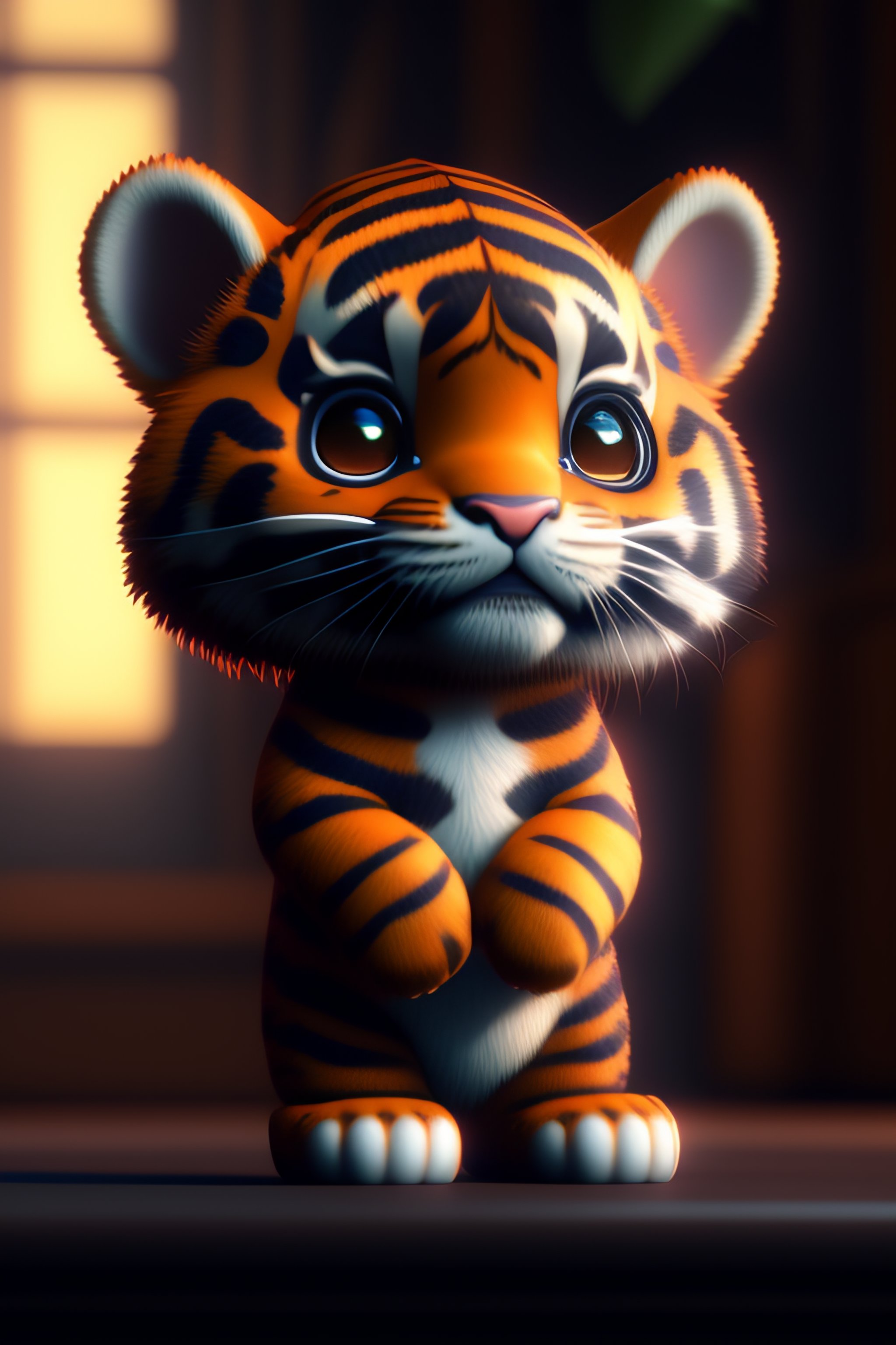 Lexica - Cute small tiger standing on 2 feet on theater wearing ...