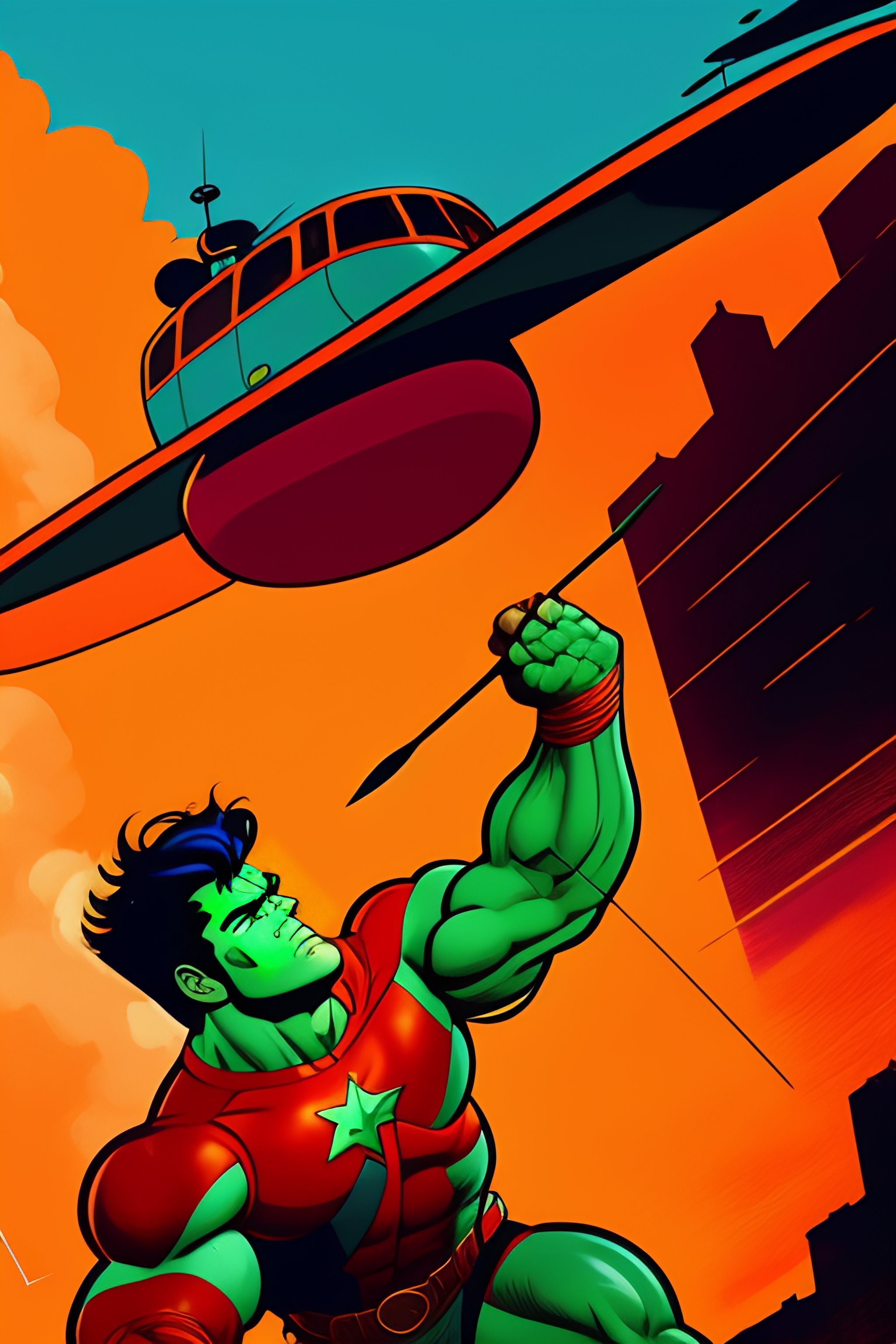 Lexica - Hulk shooting a helicopter down with bow and arrows in a ...