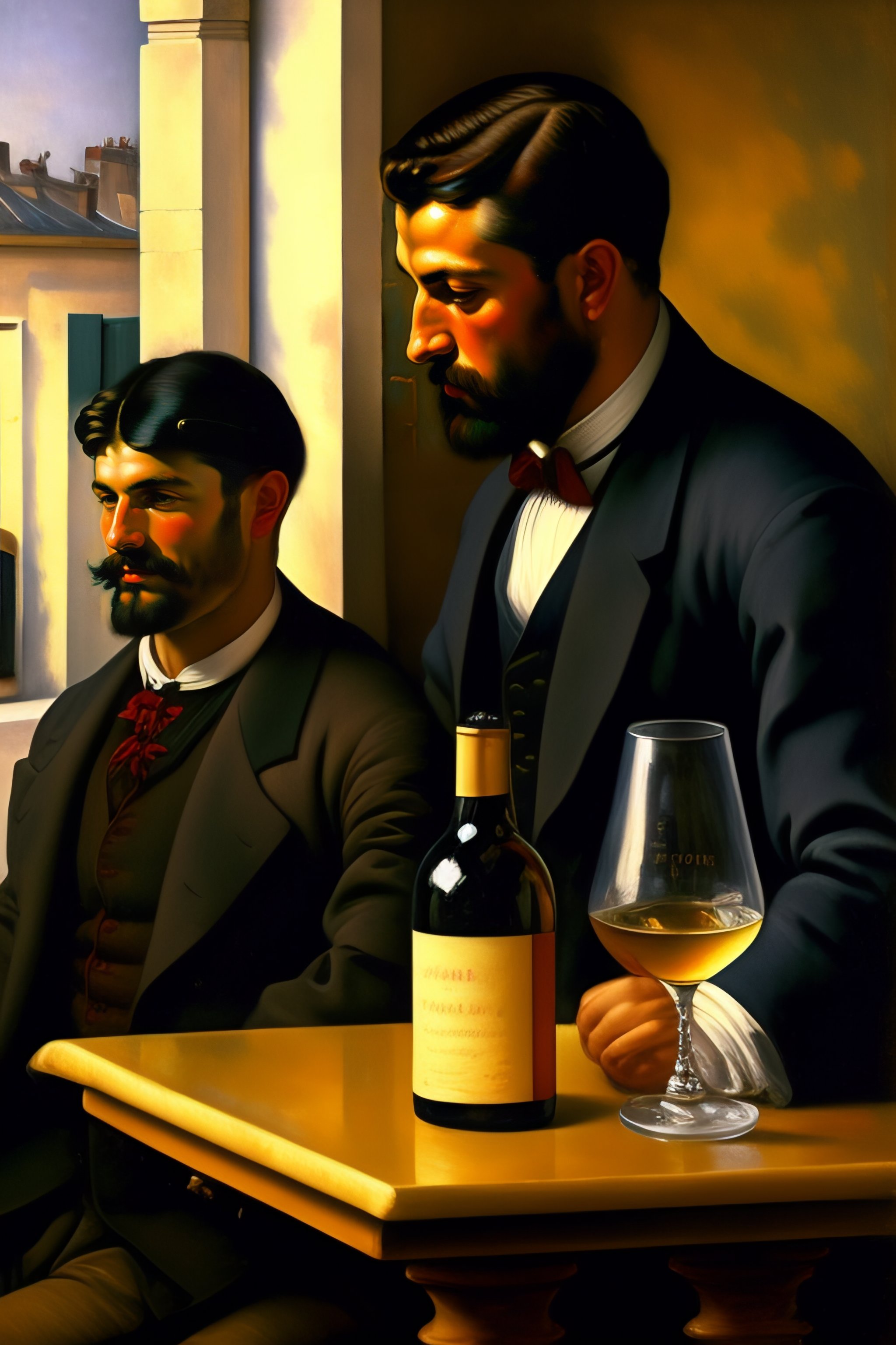 Lexica - Painting of two men drinking a glass of wine in a french ...