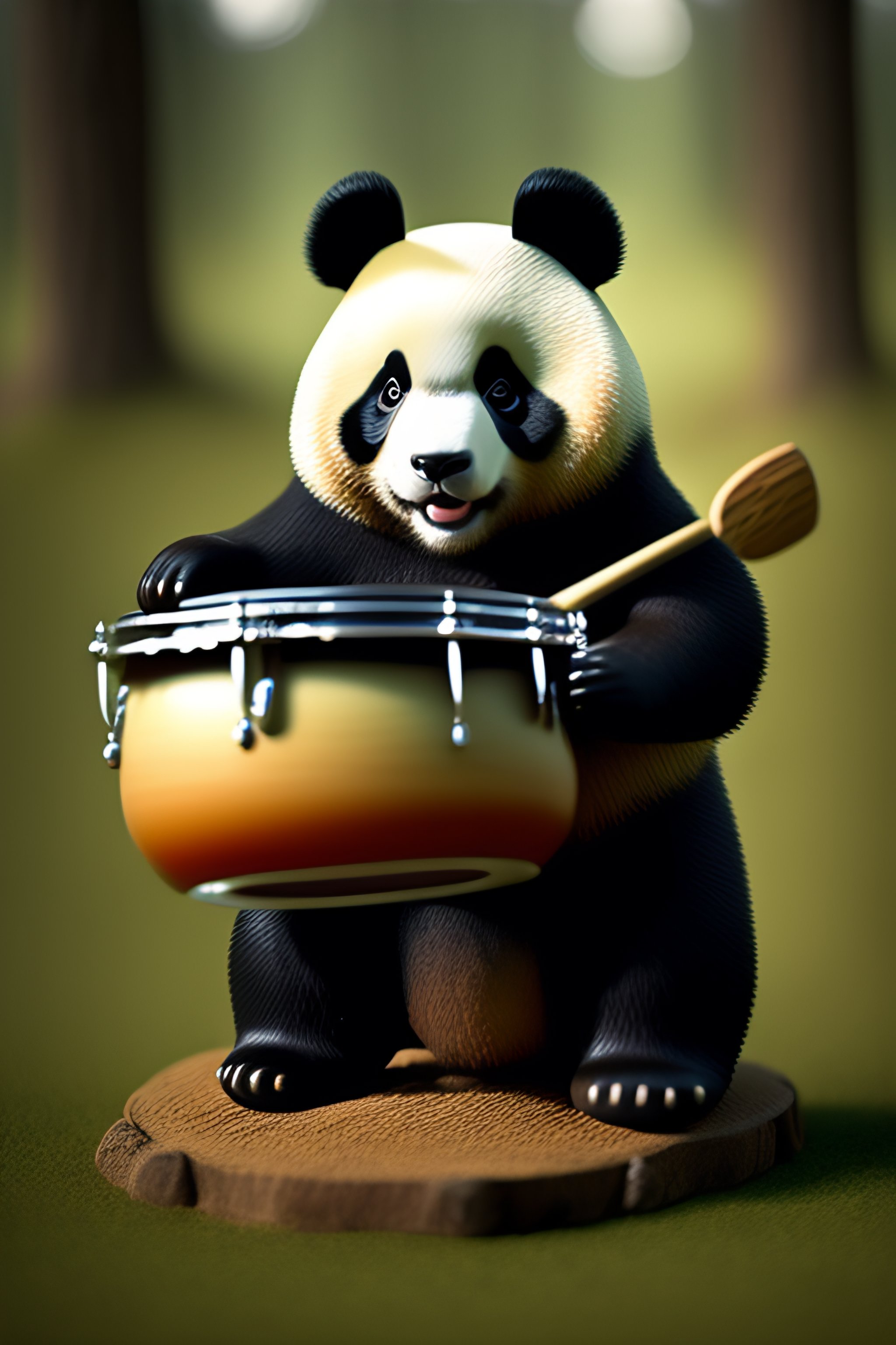 Lexica - Portrait of a cute panda playing the drums on a ranch