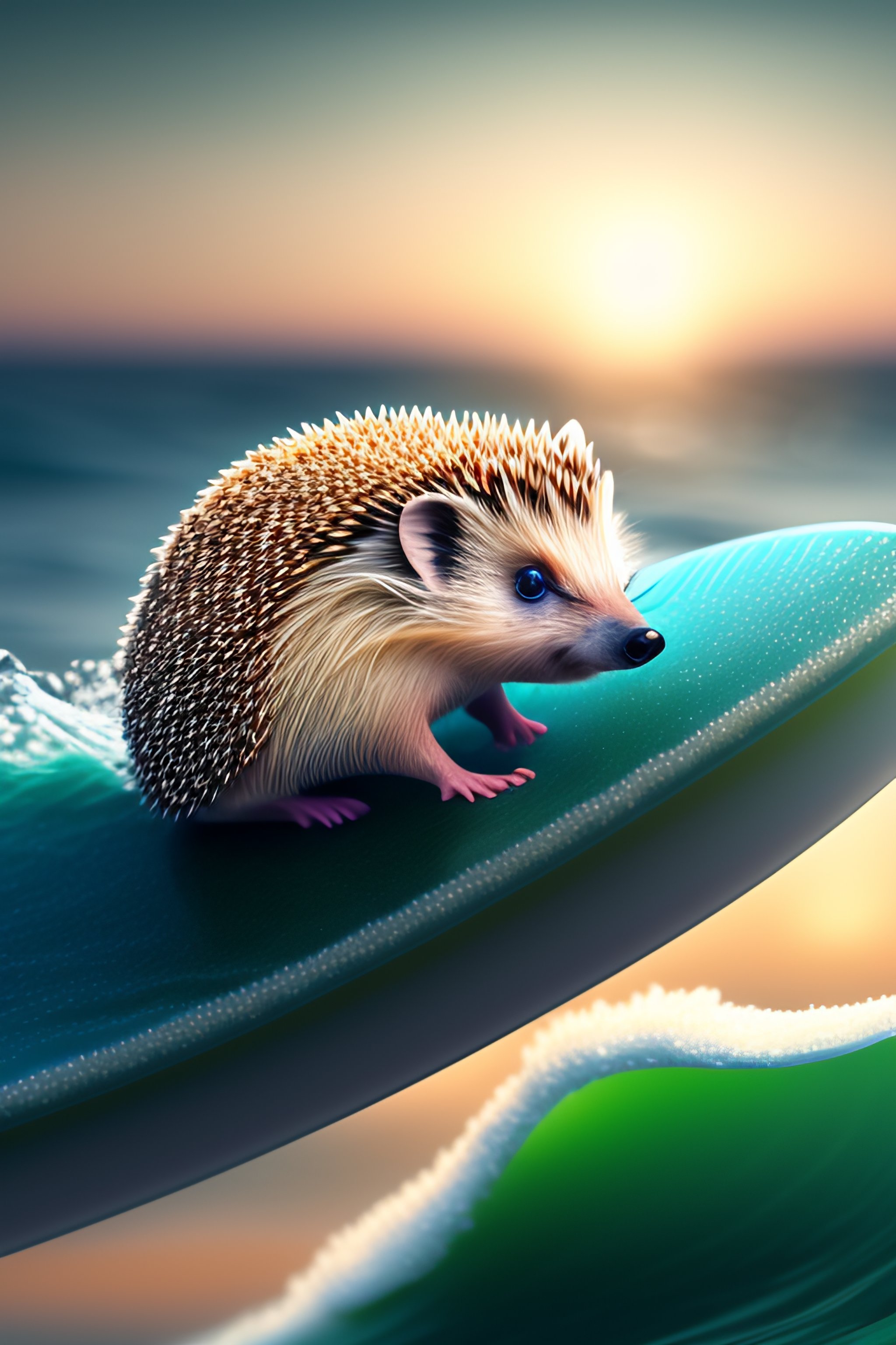 Lexica - Hedgehog on a surf board, digital art, 4k resolution