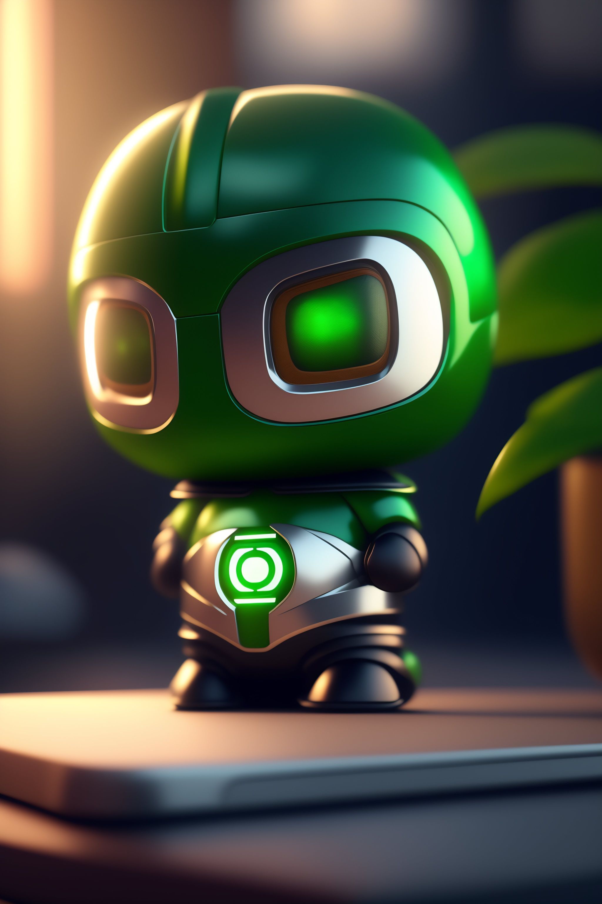 Lexica - Cute small humanoid green lantern sitting in front of laptop ...