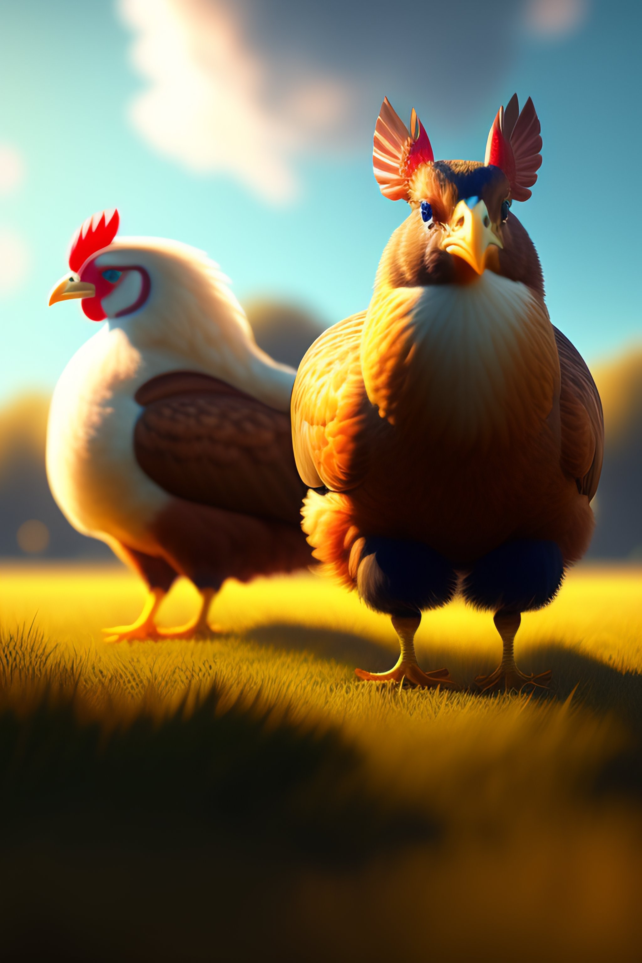 Lexica - Chickens in field, sunny day with clouds, unreal 5 render ...