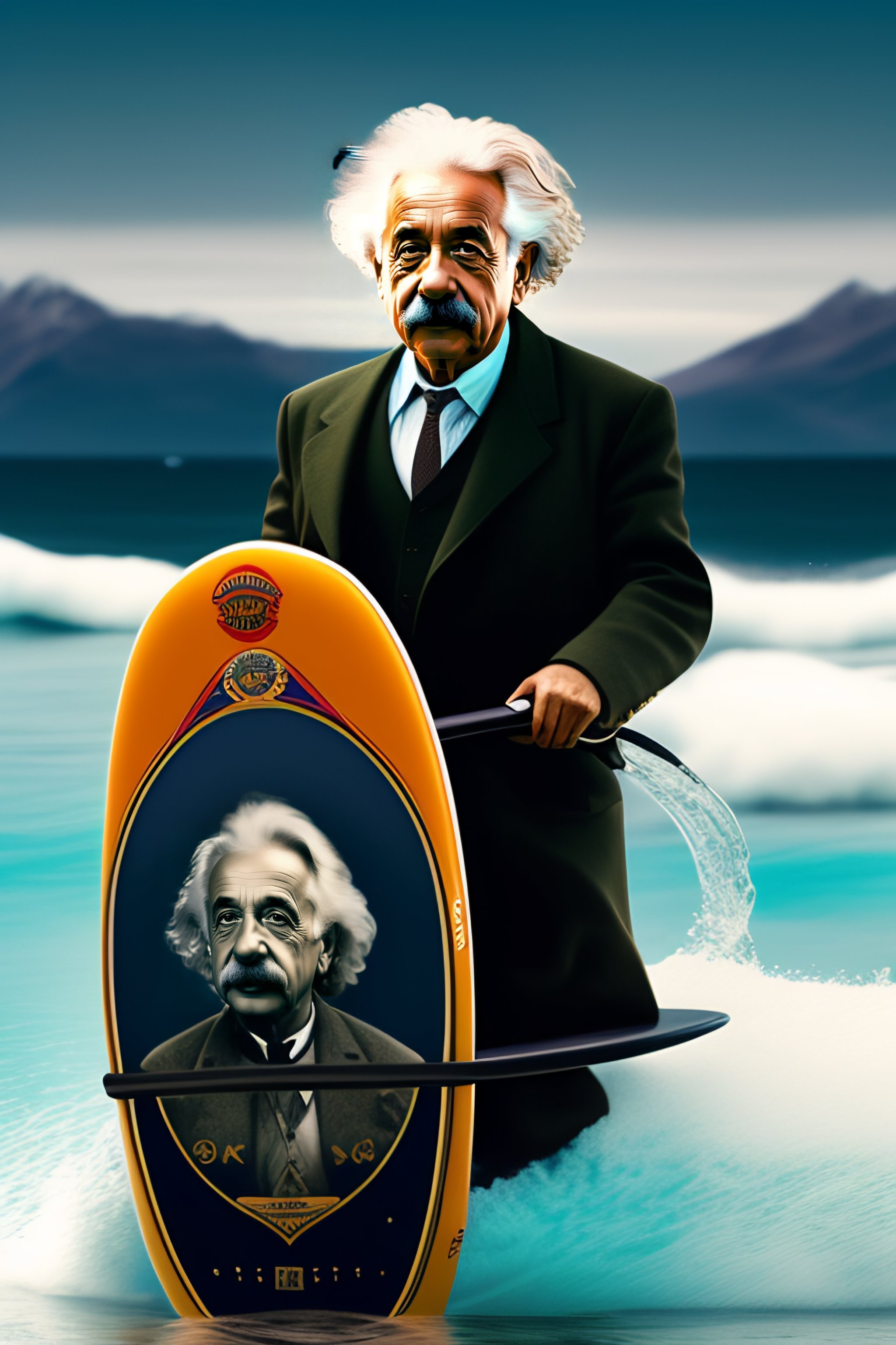 Lexica - Albert einstein, riding a oxboard