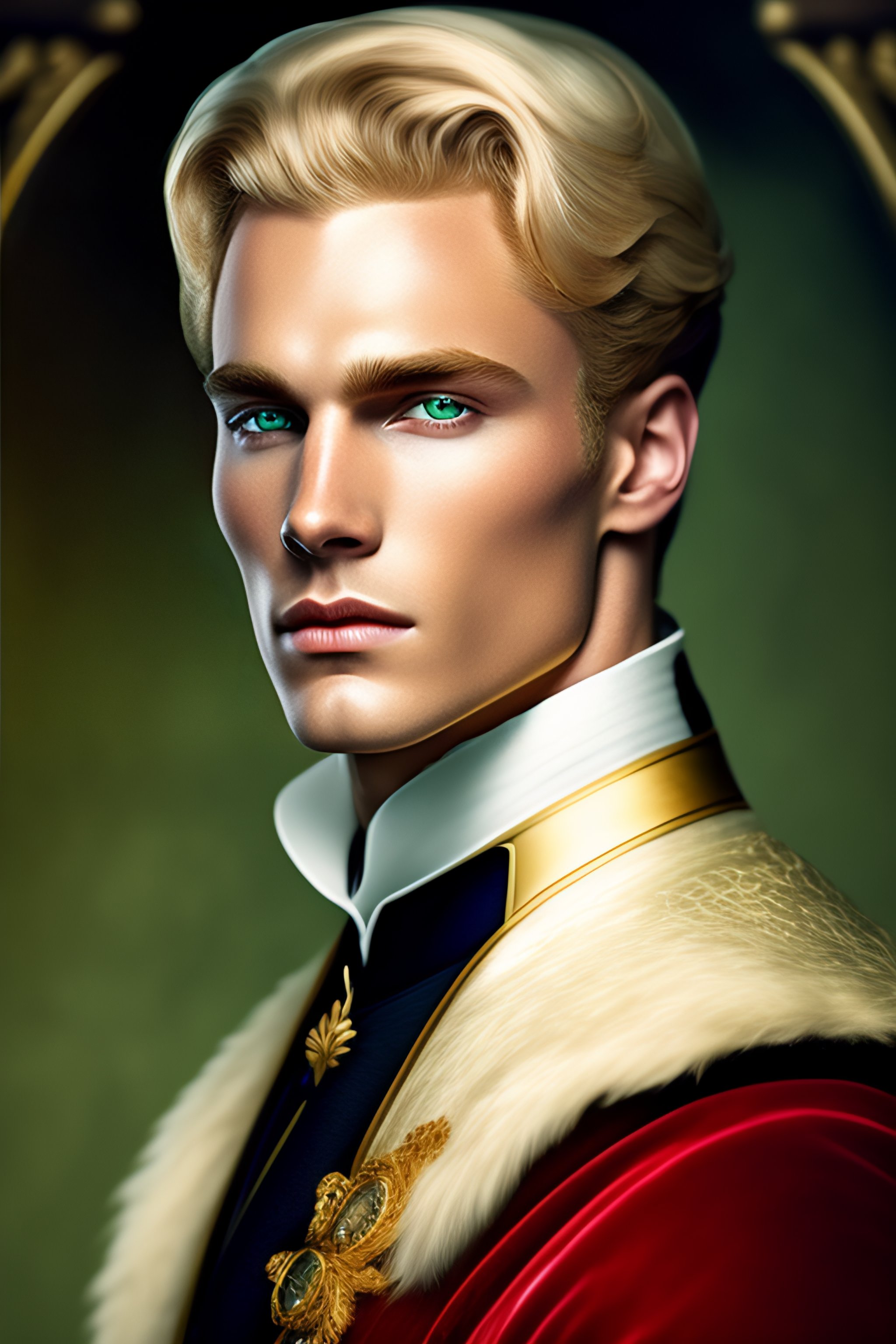 Lexica - Blond man with green eyes human prince of victorian medieval world