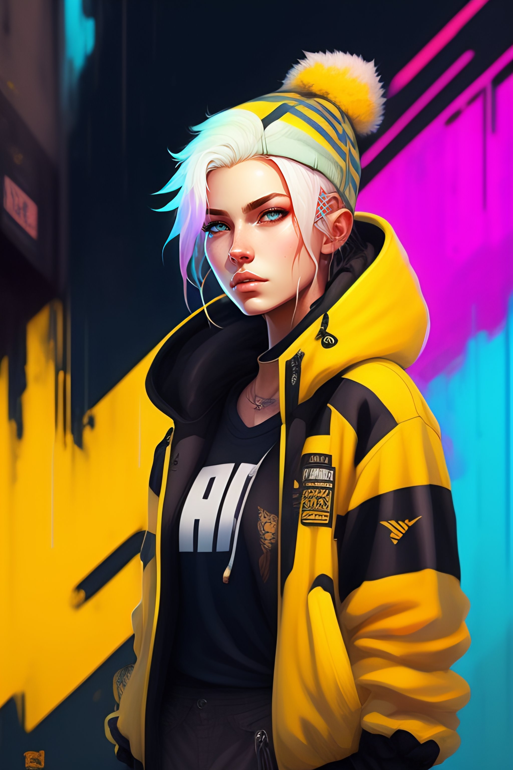 Lexica - Highly detailed portrait of a sewer punk lady student, blue ...