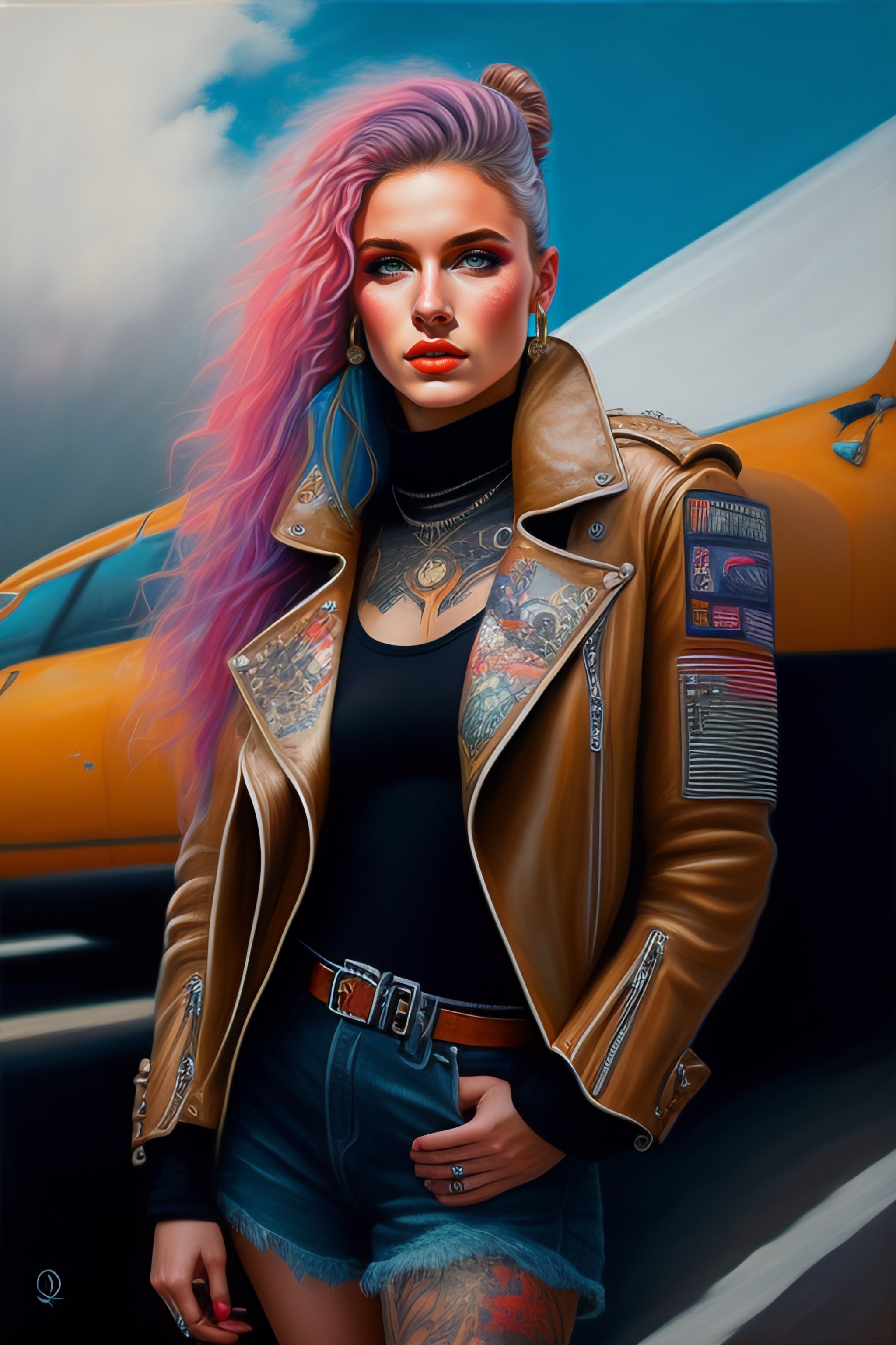 Lexica - Cute punk rock girl, mad max jacket, renaissance, cables on ...