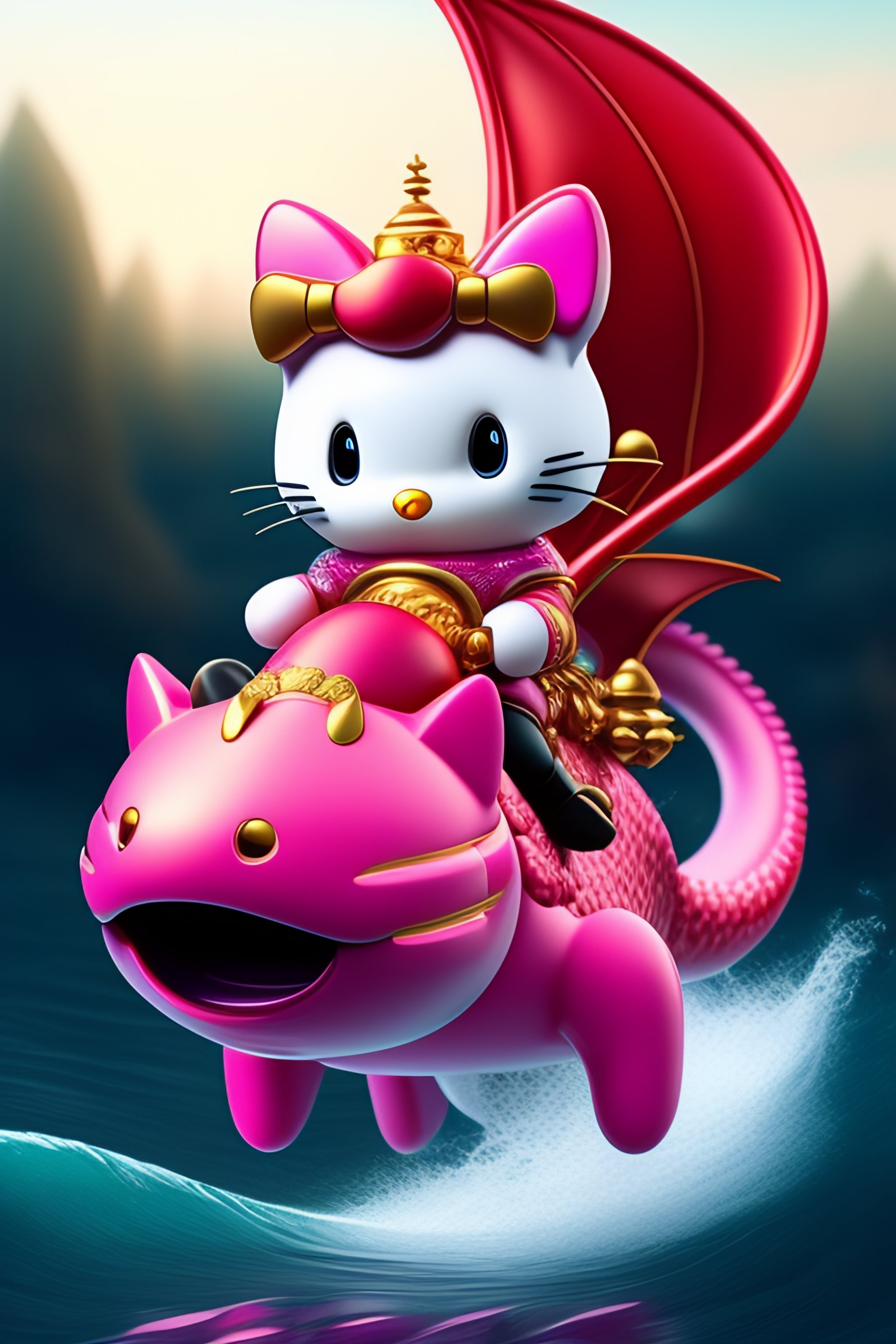 Lexica - Hello kitty riding a dragon