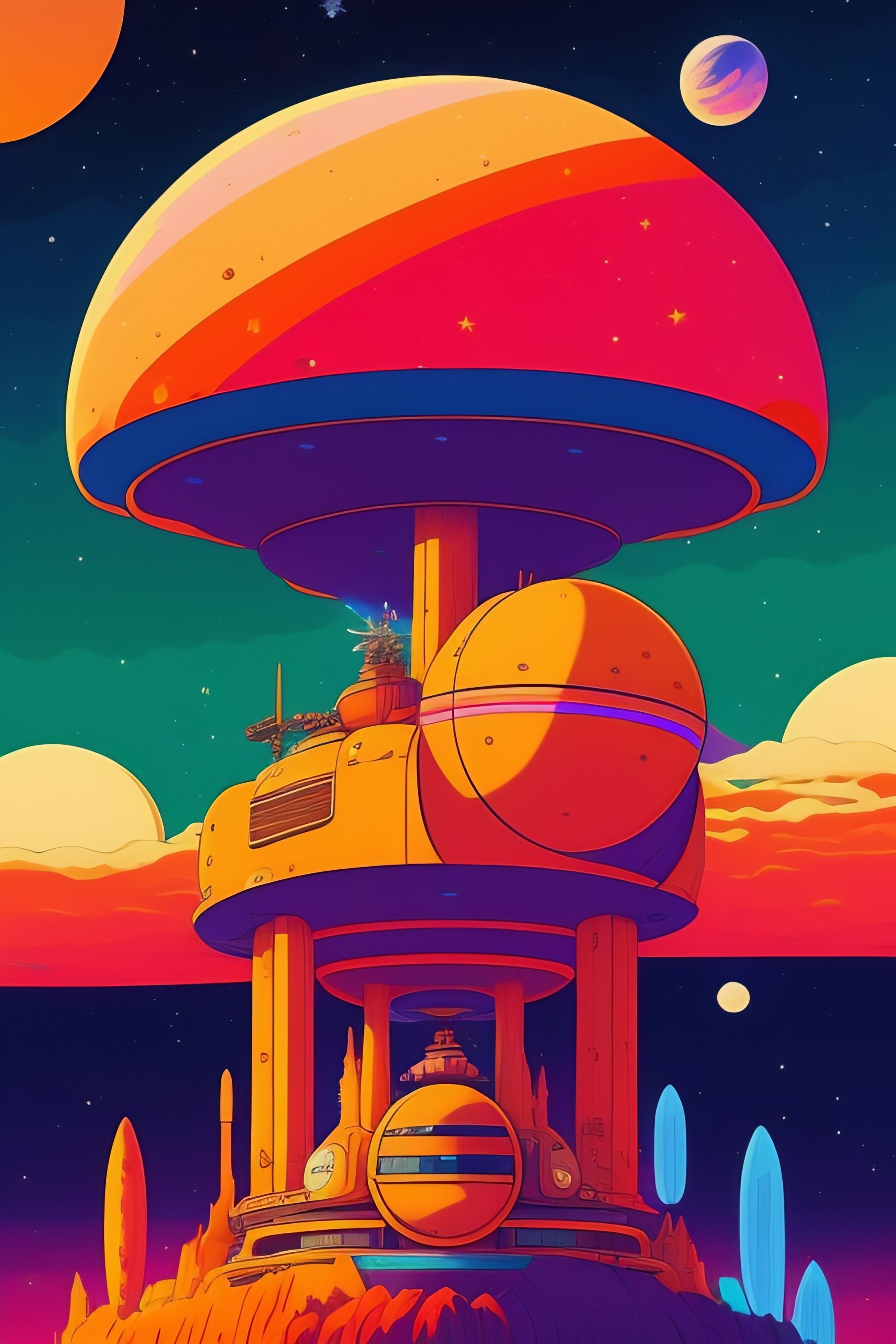 Lexica - 70s cartoon style photo of a huge savage skeleton in space ...