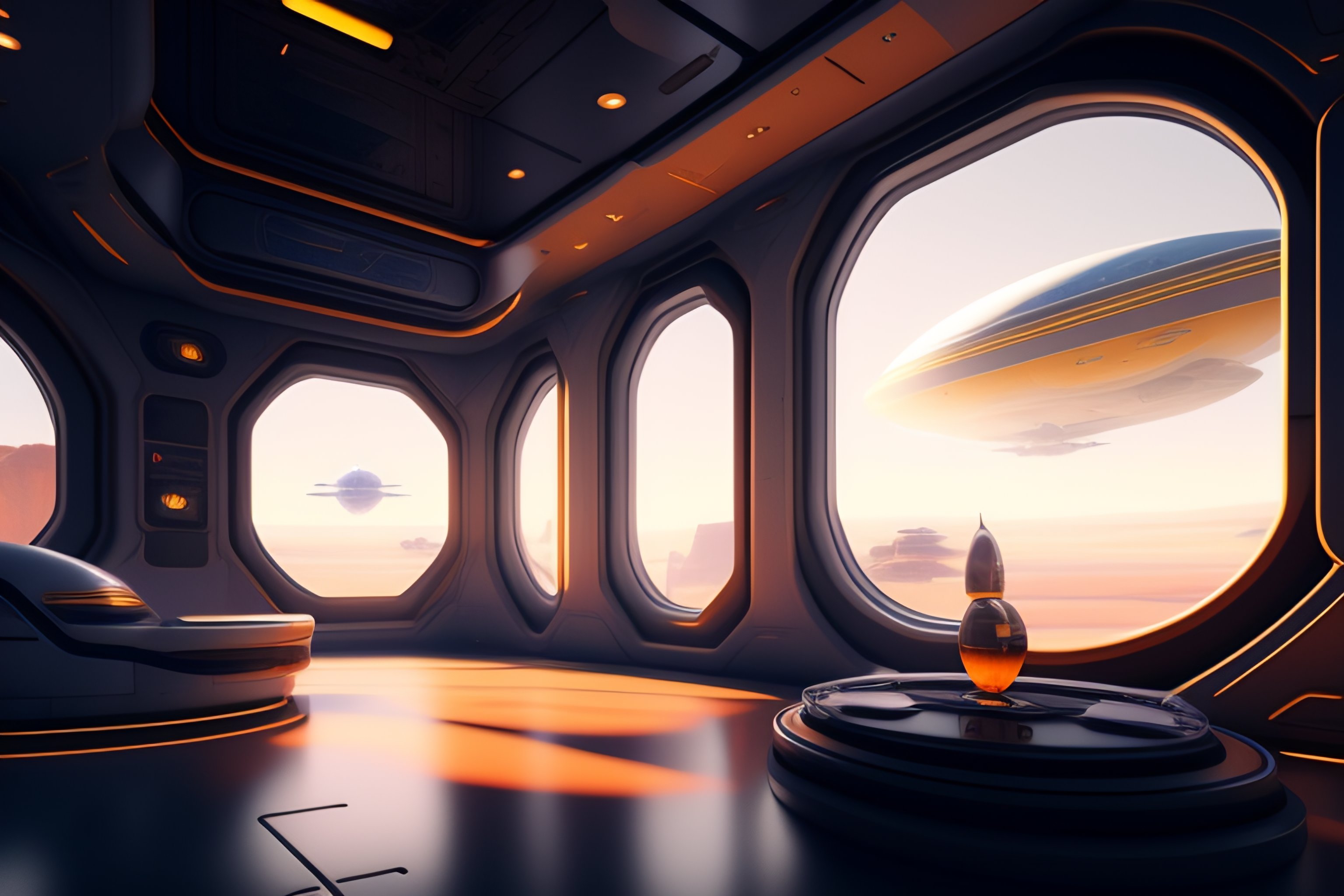 Lexica - Interior of space base with a huge window, on the window you ...
