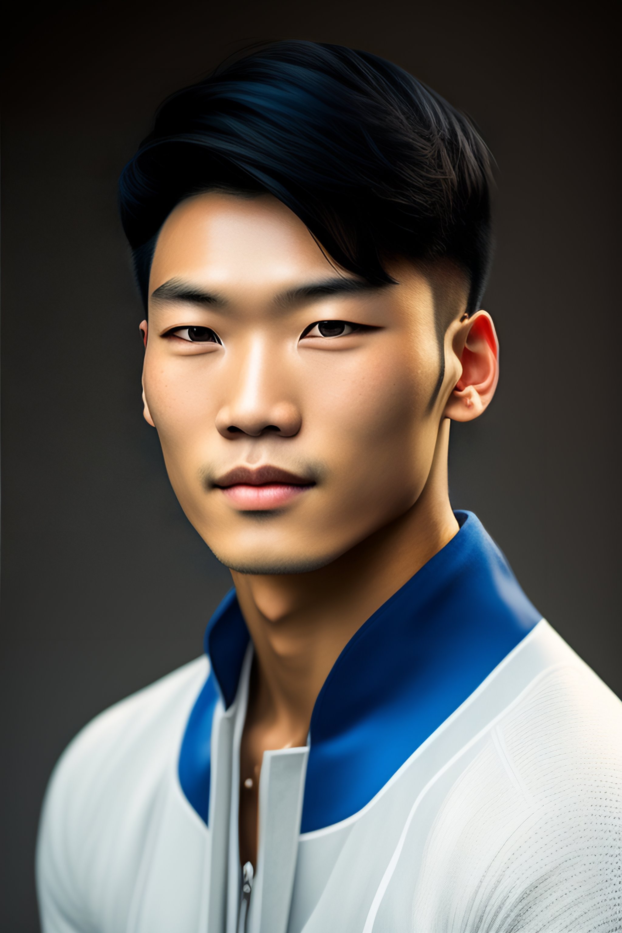 Lexica - Portrait of a young male adult of Asian descent with blue eyes ...