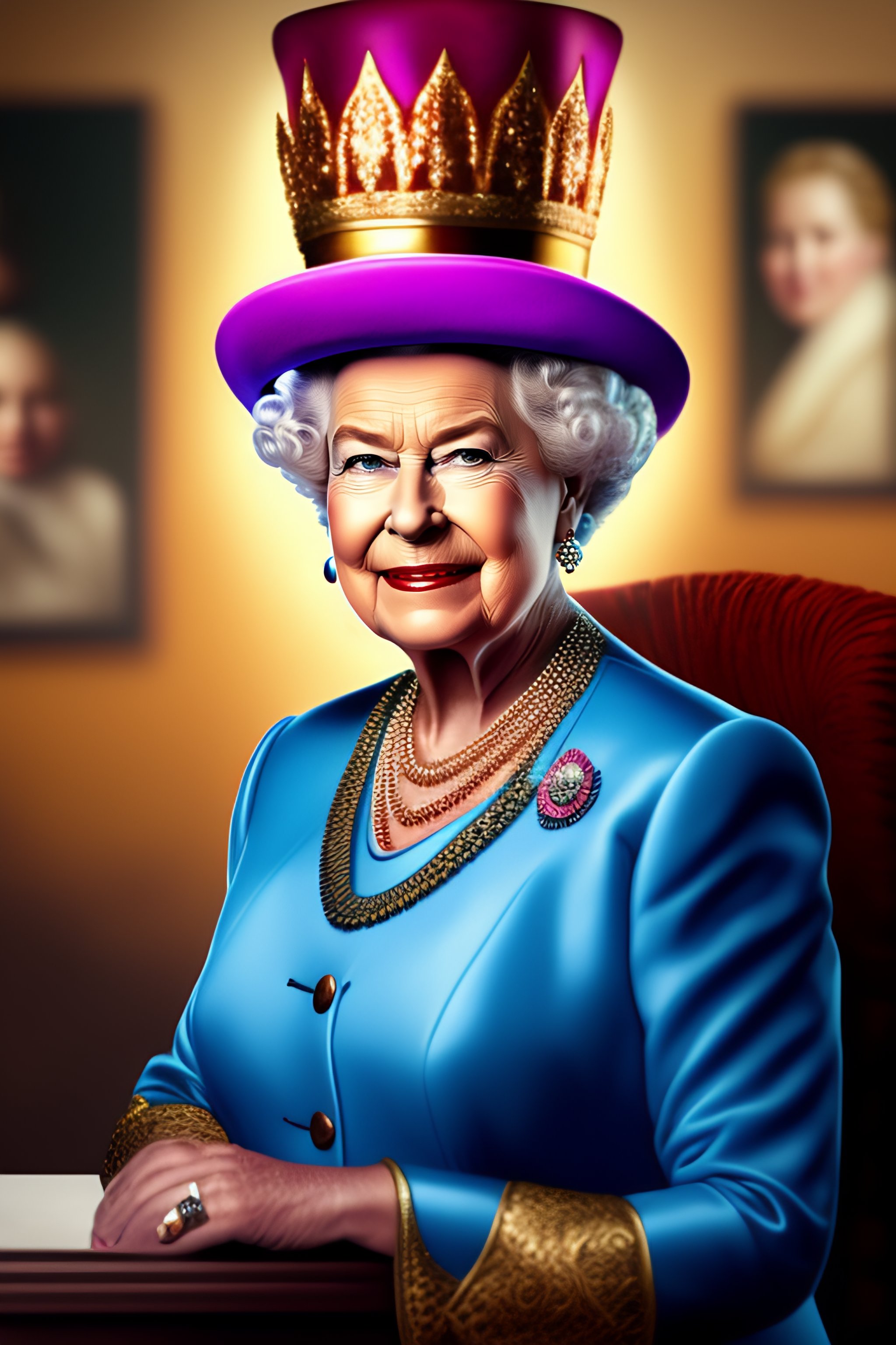 Lexica - Photorealistic portrait of queen Elizabeth working at Taco Bell