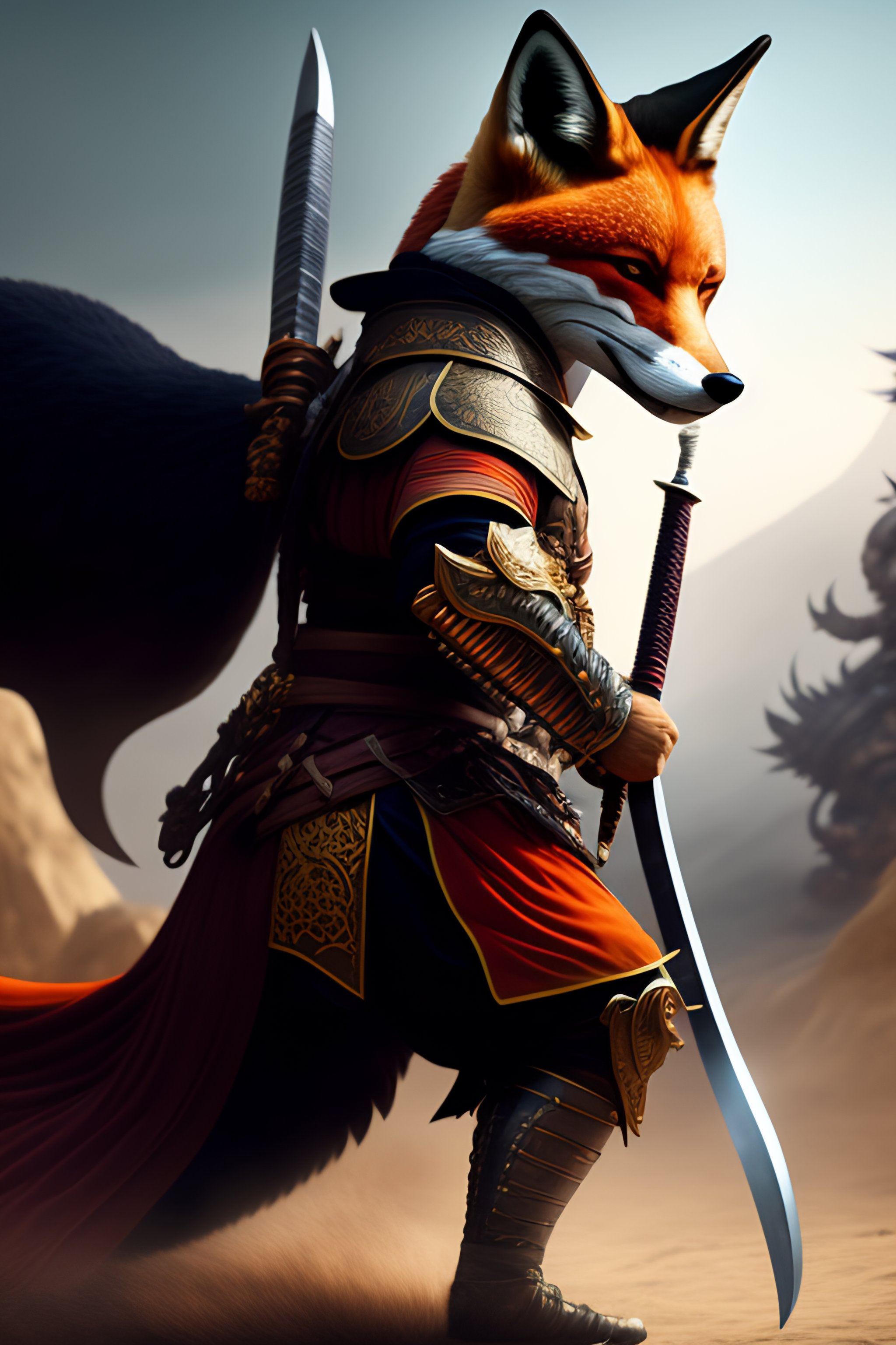 Lexica - Humanoid with a human body and fox head, samurai style ...