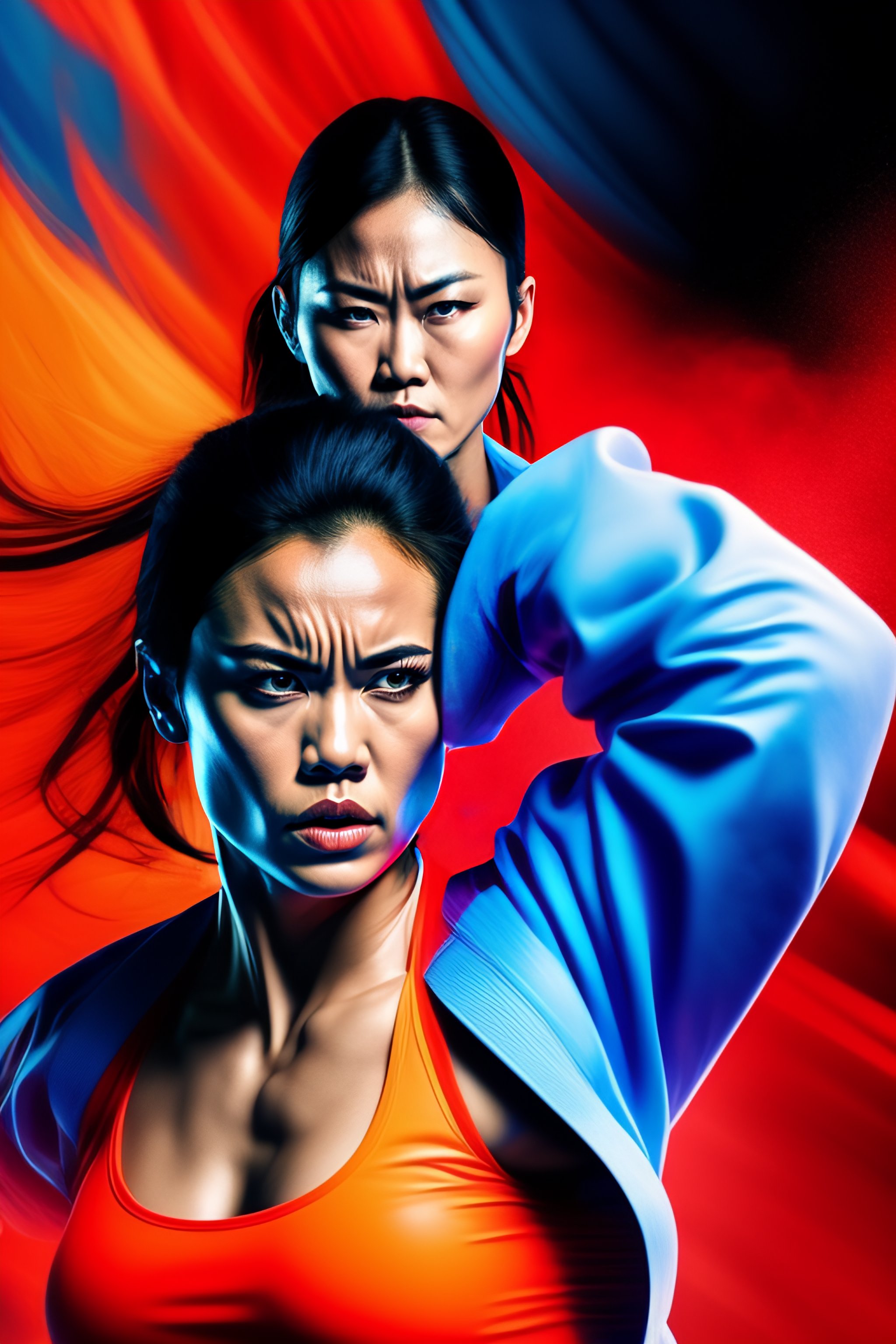 Lexica - Martial arts fighting woman sweating blue clothes