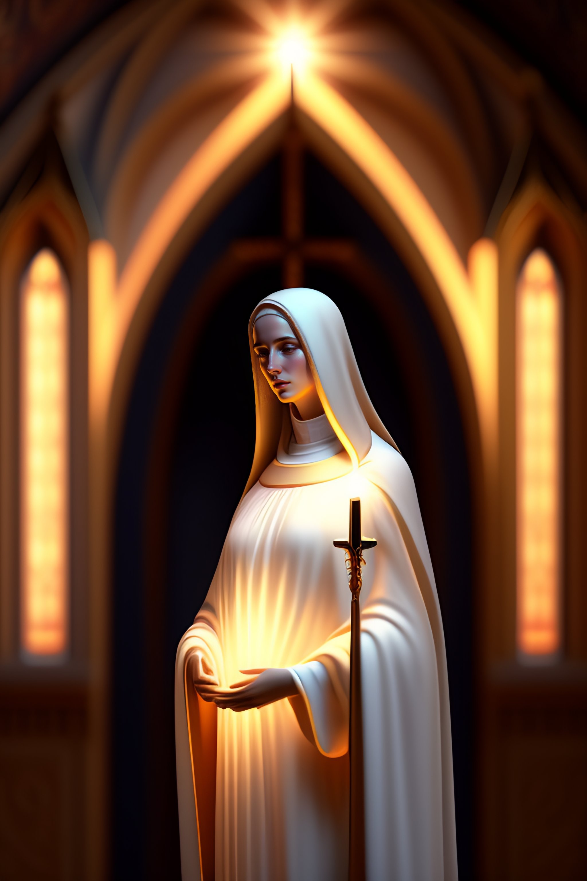 Lexica - Full body shot of the virgin mary in a church with a holy ...