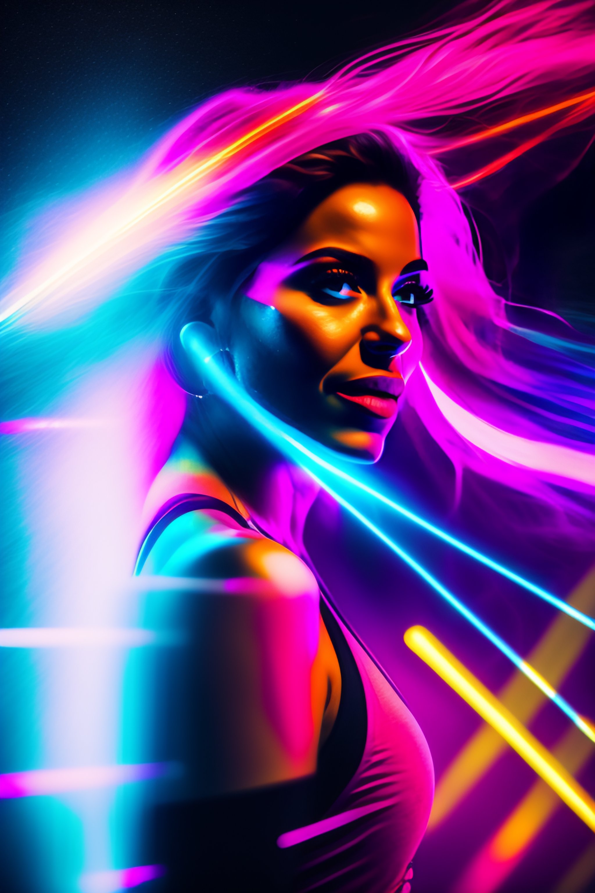 Lexica - Picasso Portrain of a woman raving in a club with lasers