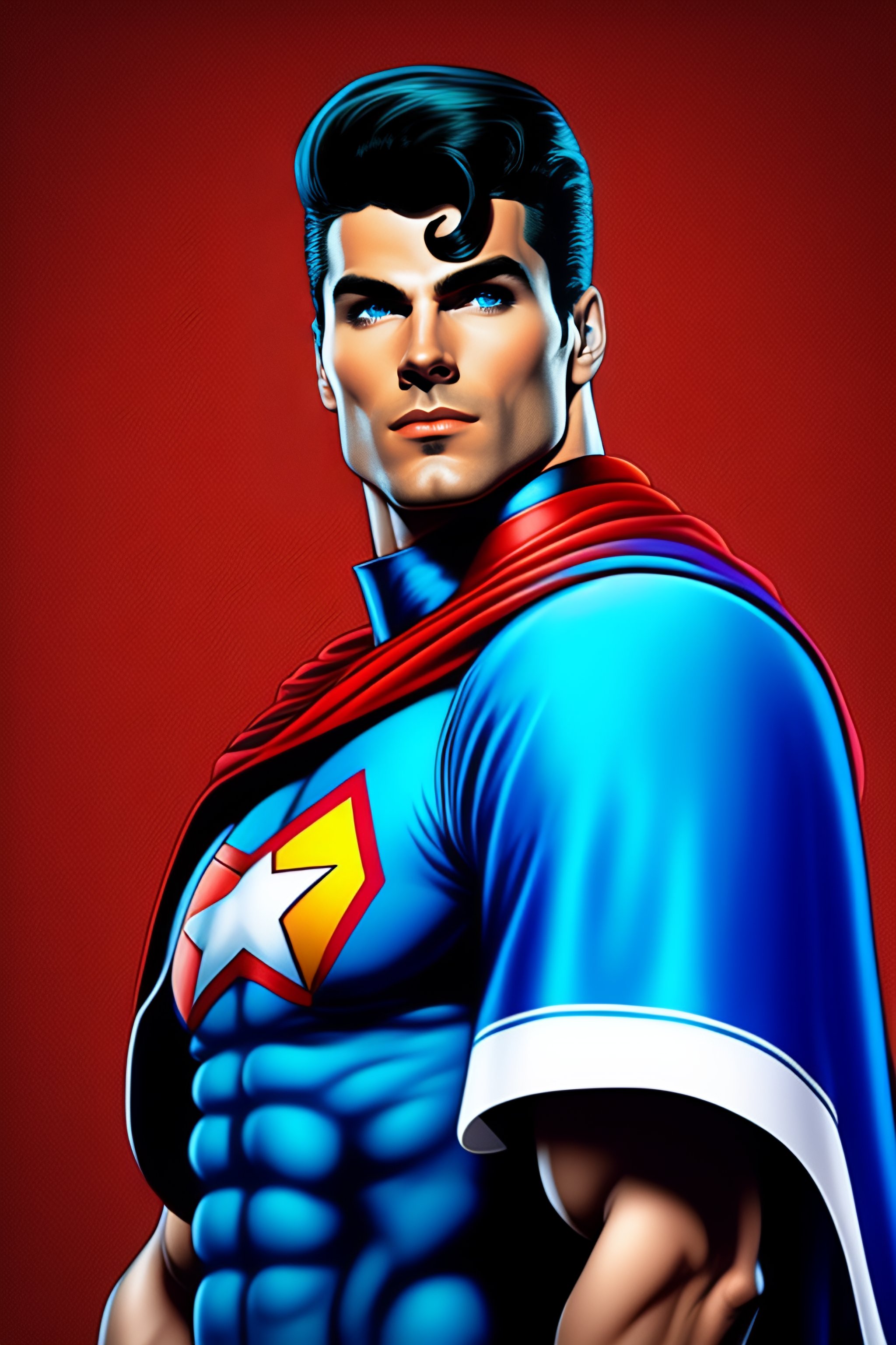 Lexica - Cute male 2d retro comic superhero with blue cape