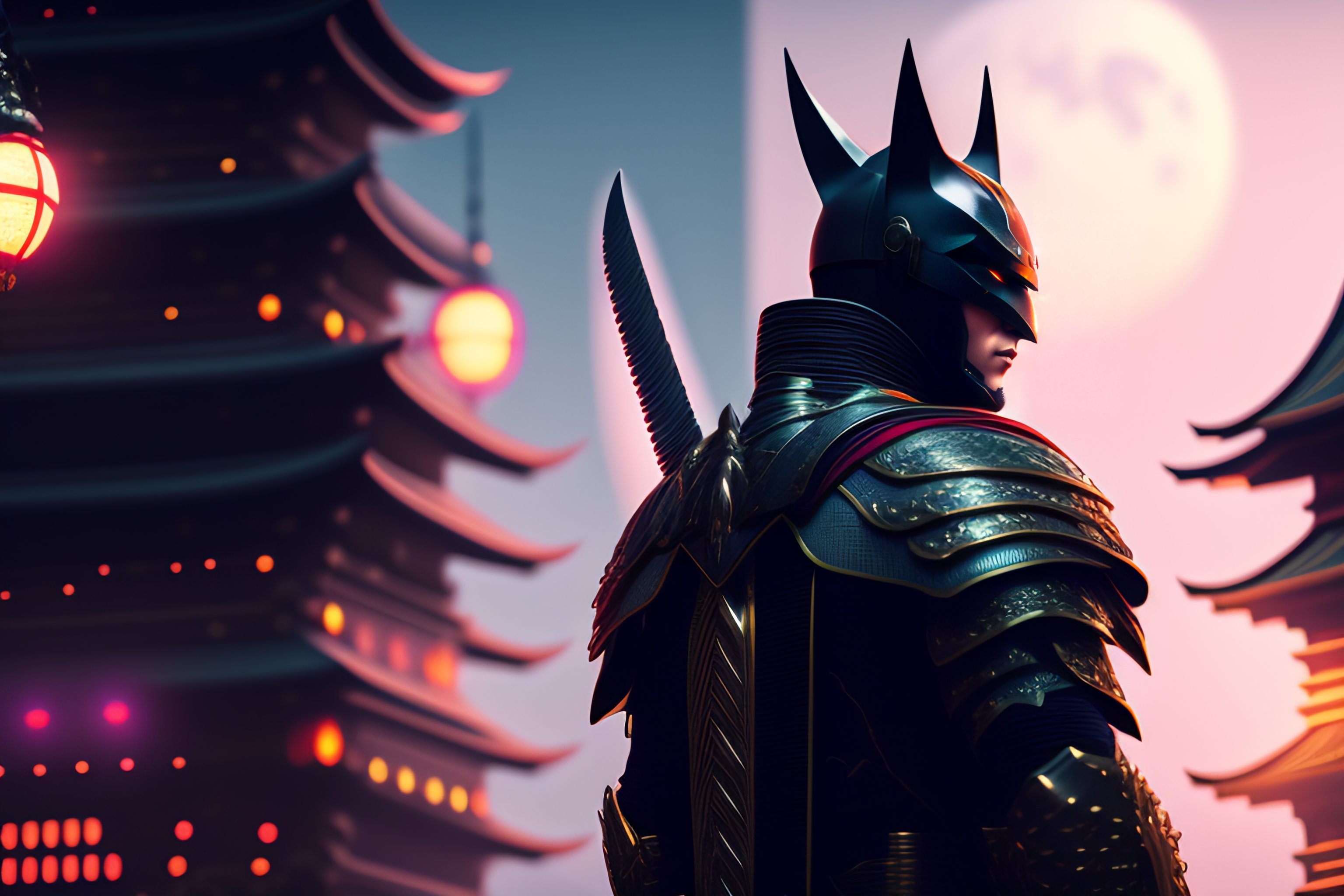 Lexica - Samurai batman cyborg, cyberpunk, tokio, big moon, highly ...