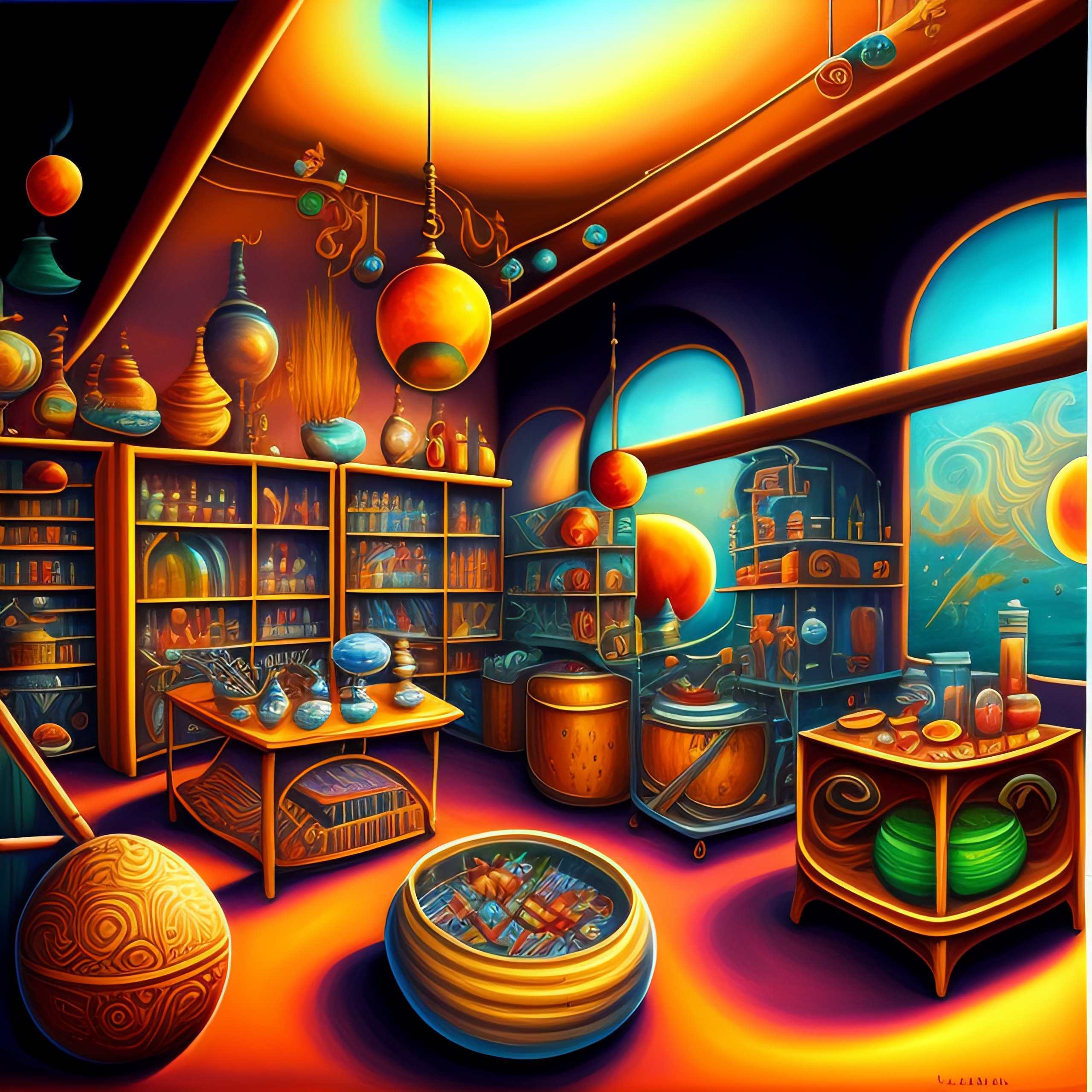 Lexica - Messy hand-drawn painting of a chaotic laboratory with lots of ...