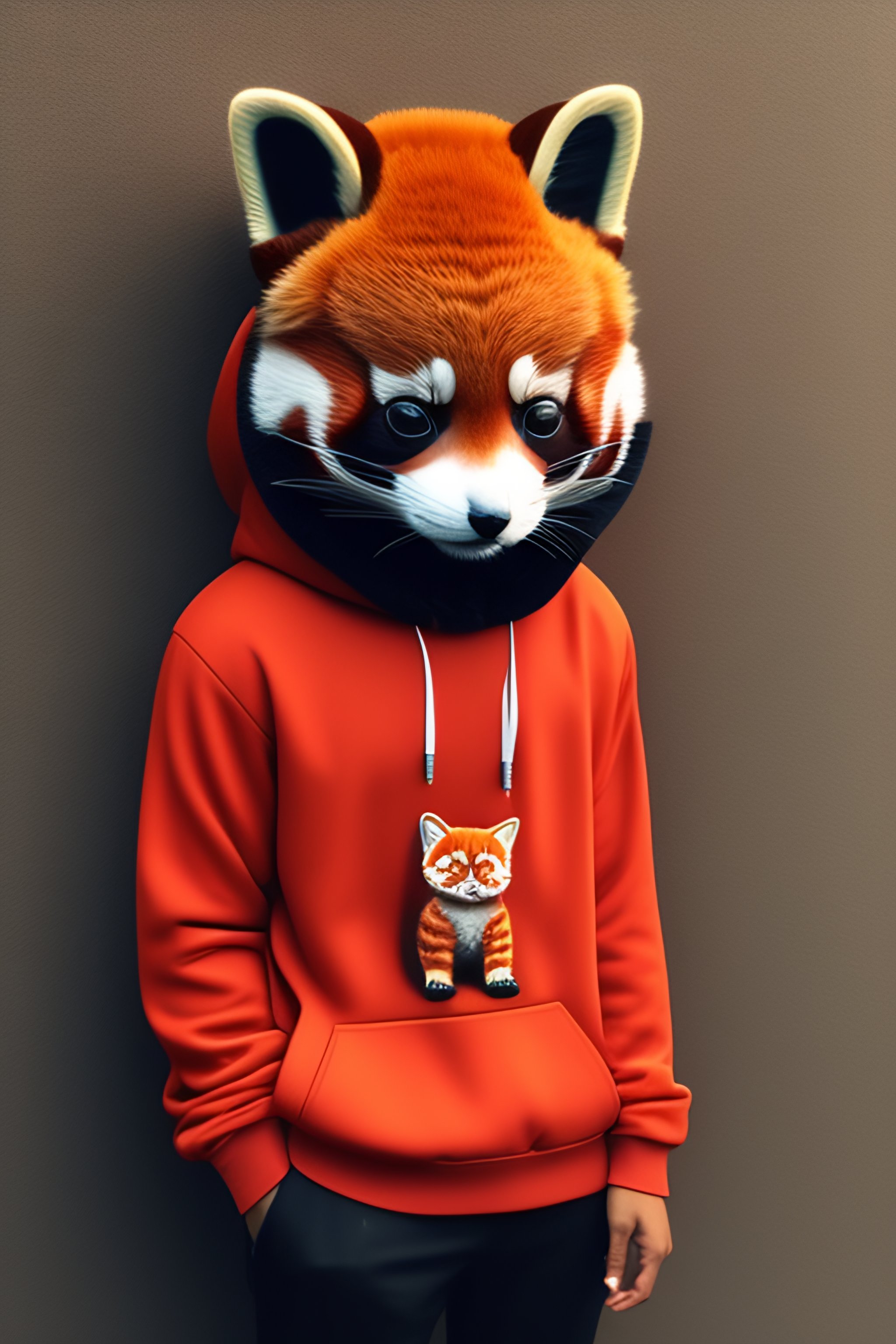 Lexica - Cute small humanoid cat, wearing a red panda mask , wearing ...