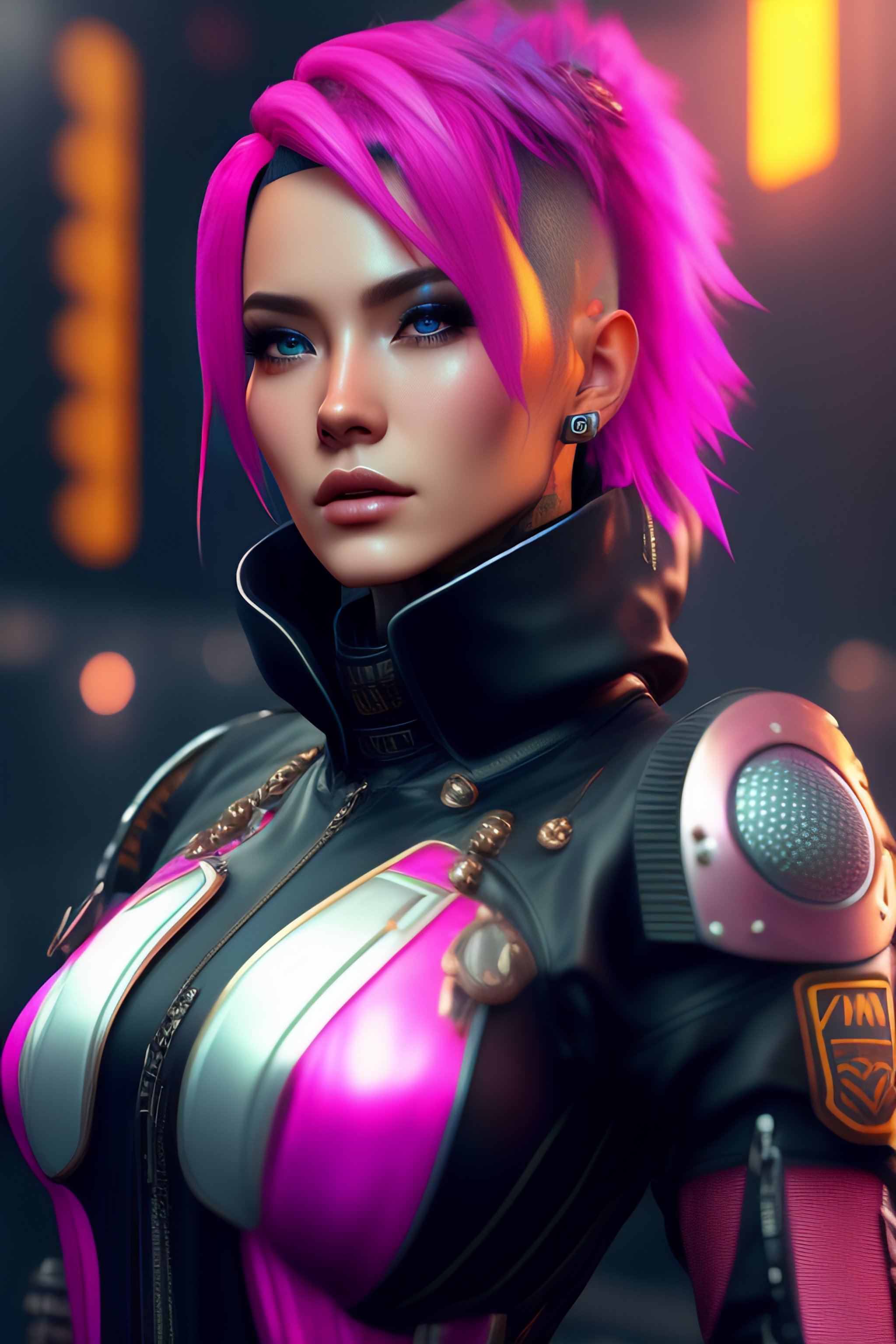 Lexica - Mech Punk clothes with short pink hair girl, tattooed ...