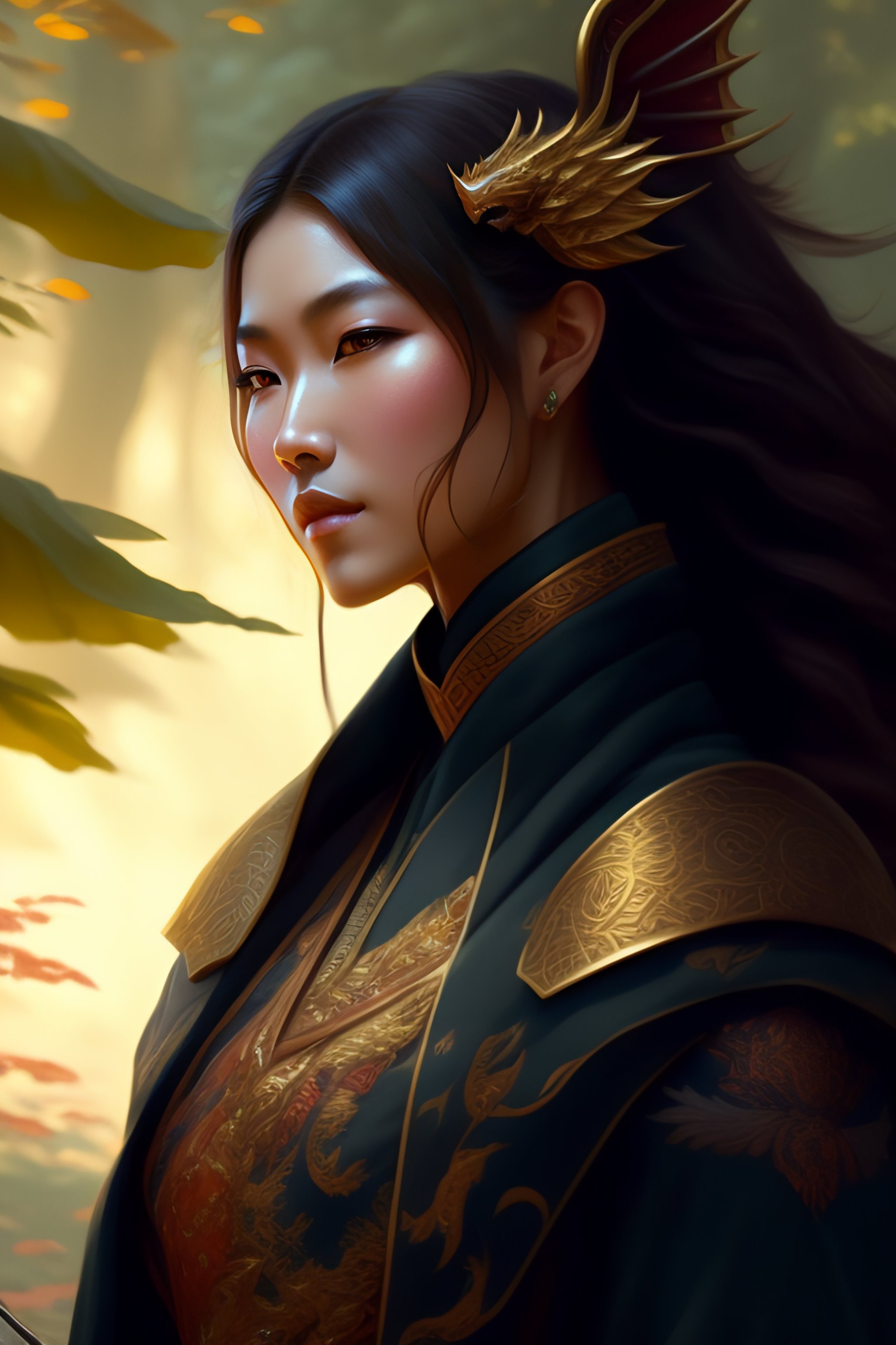 Lexica - Anthropomorphic dragon wearing samurai clothes, soft draconic ...