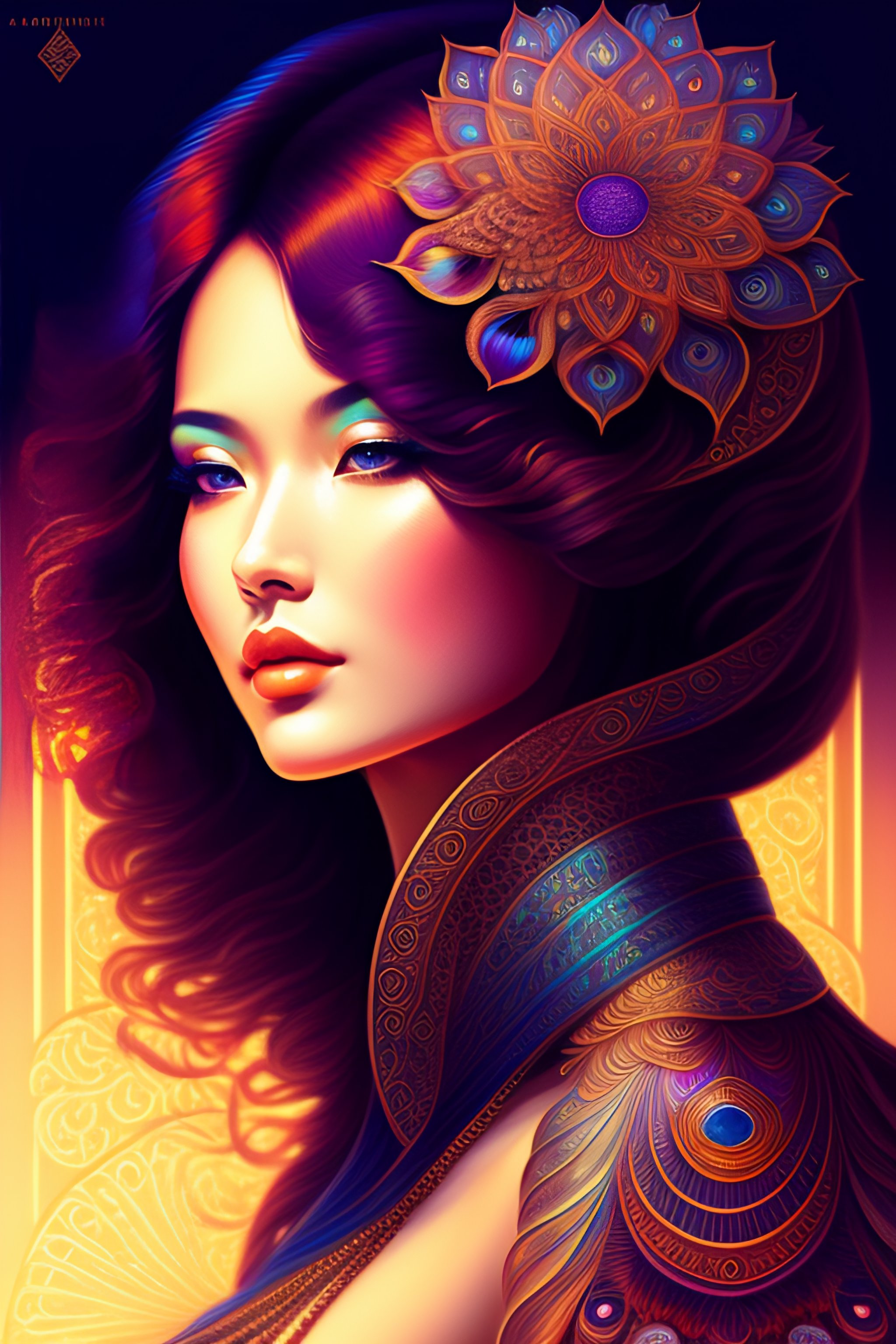 Lexica - Centered detailed portrait of a peacock intricate, elegant ...
