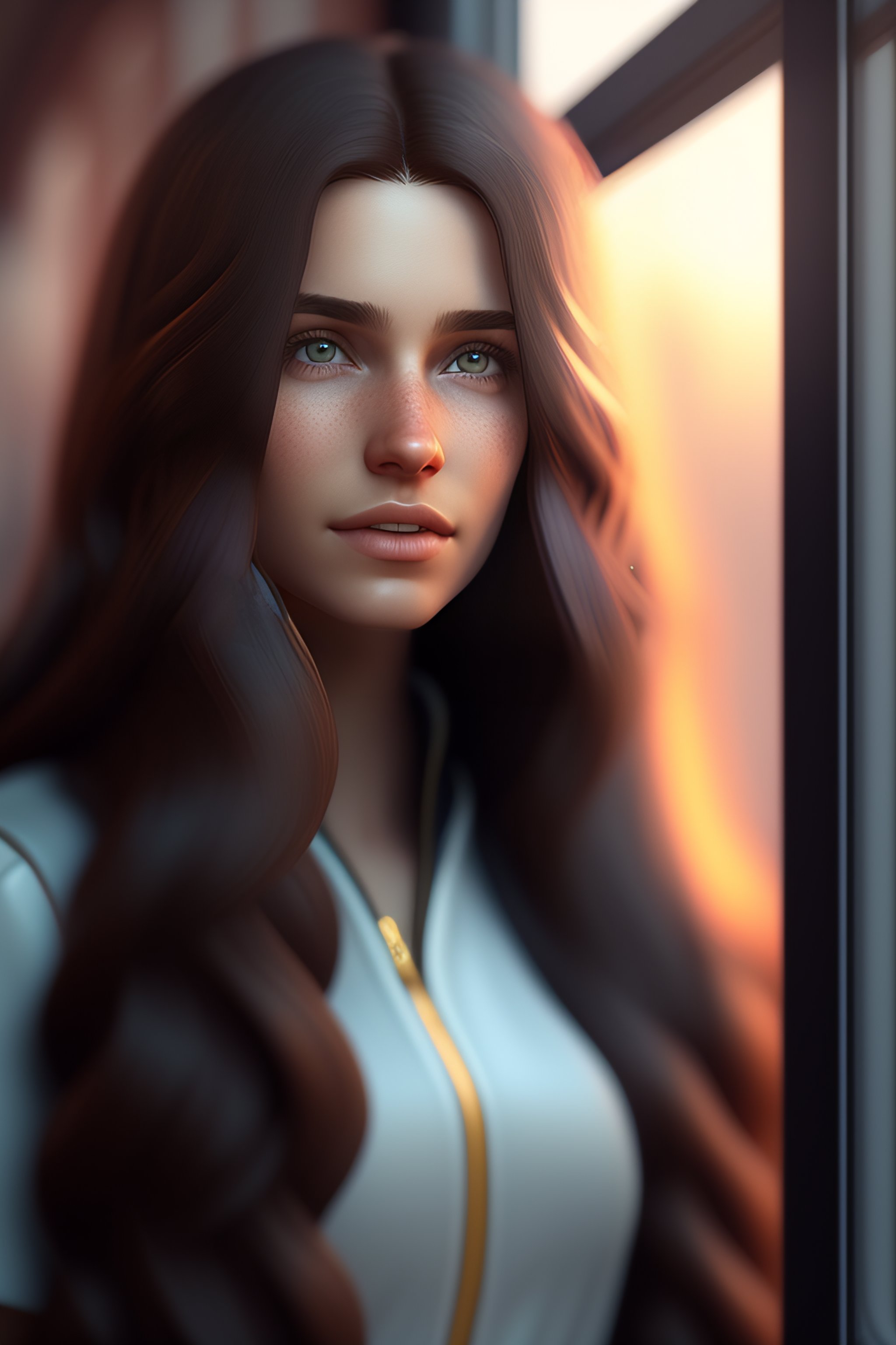 Lexica - Longhaired girl looking in a window? Unreal engine, Octane ...