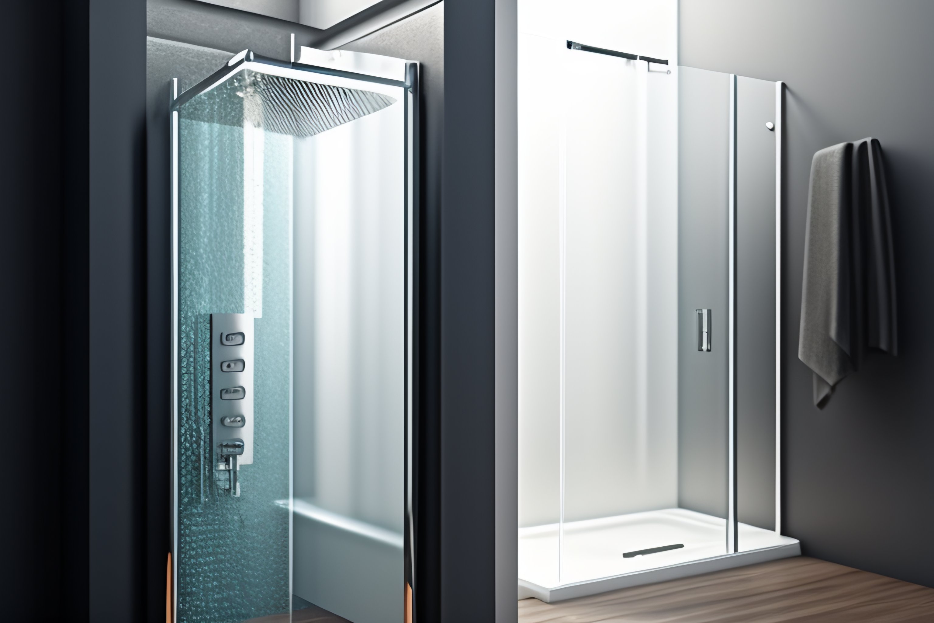 Lexica - Close view of a glass shower with foggy wall