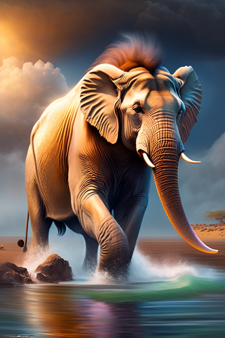 Lexica - Leo, the lion king, leading a group of elephants as they dig a ...