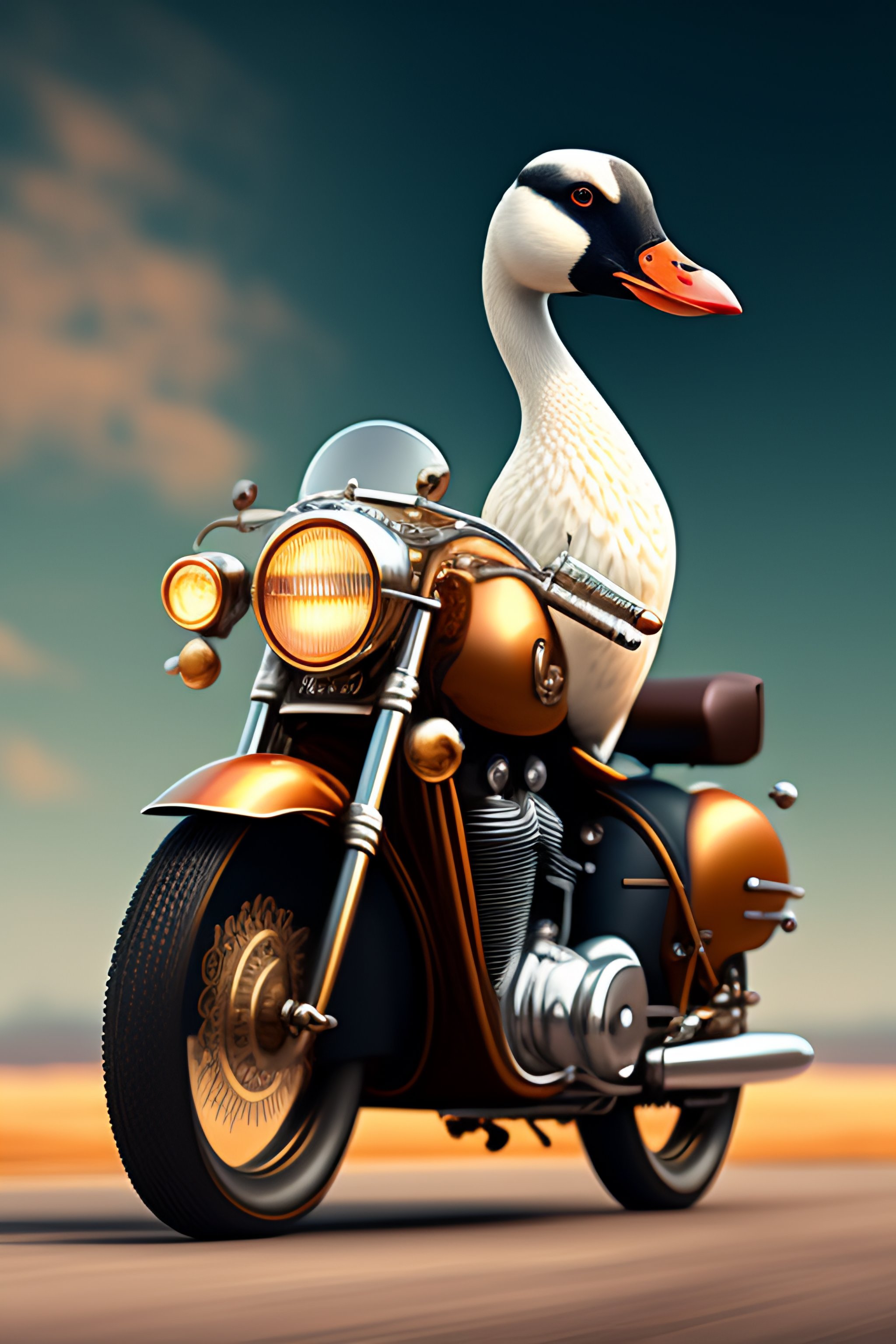 Lexica - Cartoon goose on motorcycle, steampunk, 8k